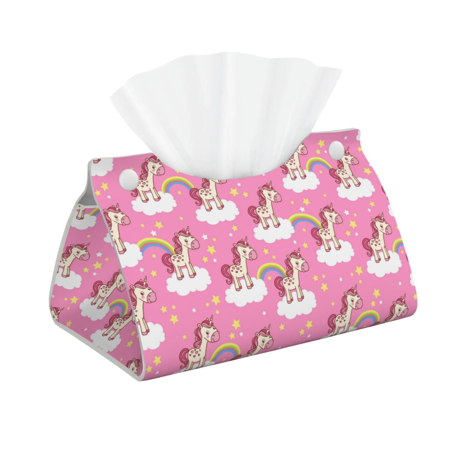 Leather Tissue Box Cover - Pink Cartoon Cute Horse Rainbow Long PVC ...