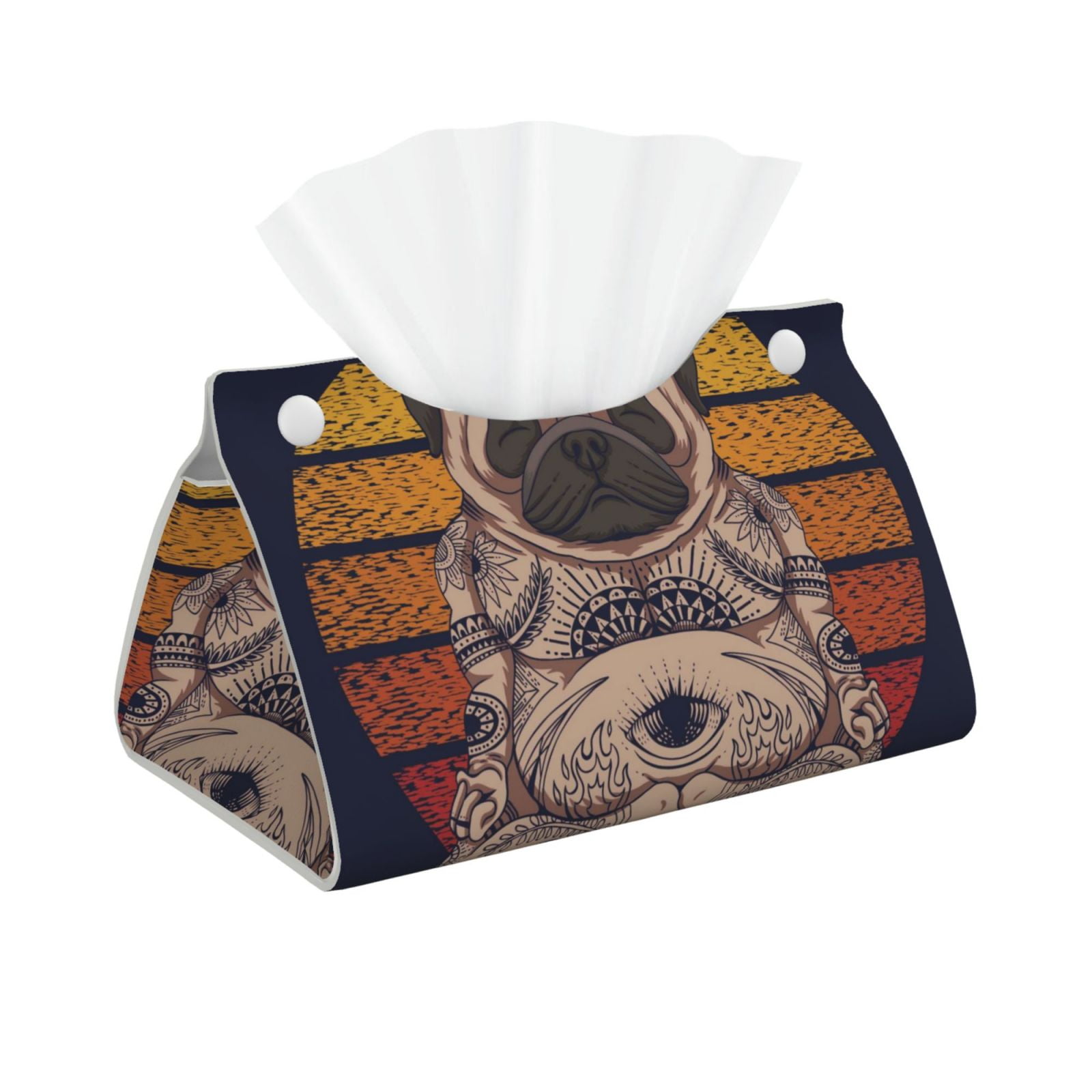 Leather Tissue Box Cover - Pug dog Yoga Long PVC Tissue Box Holder for ...