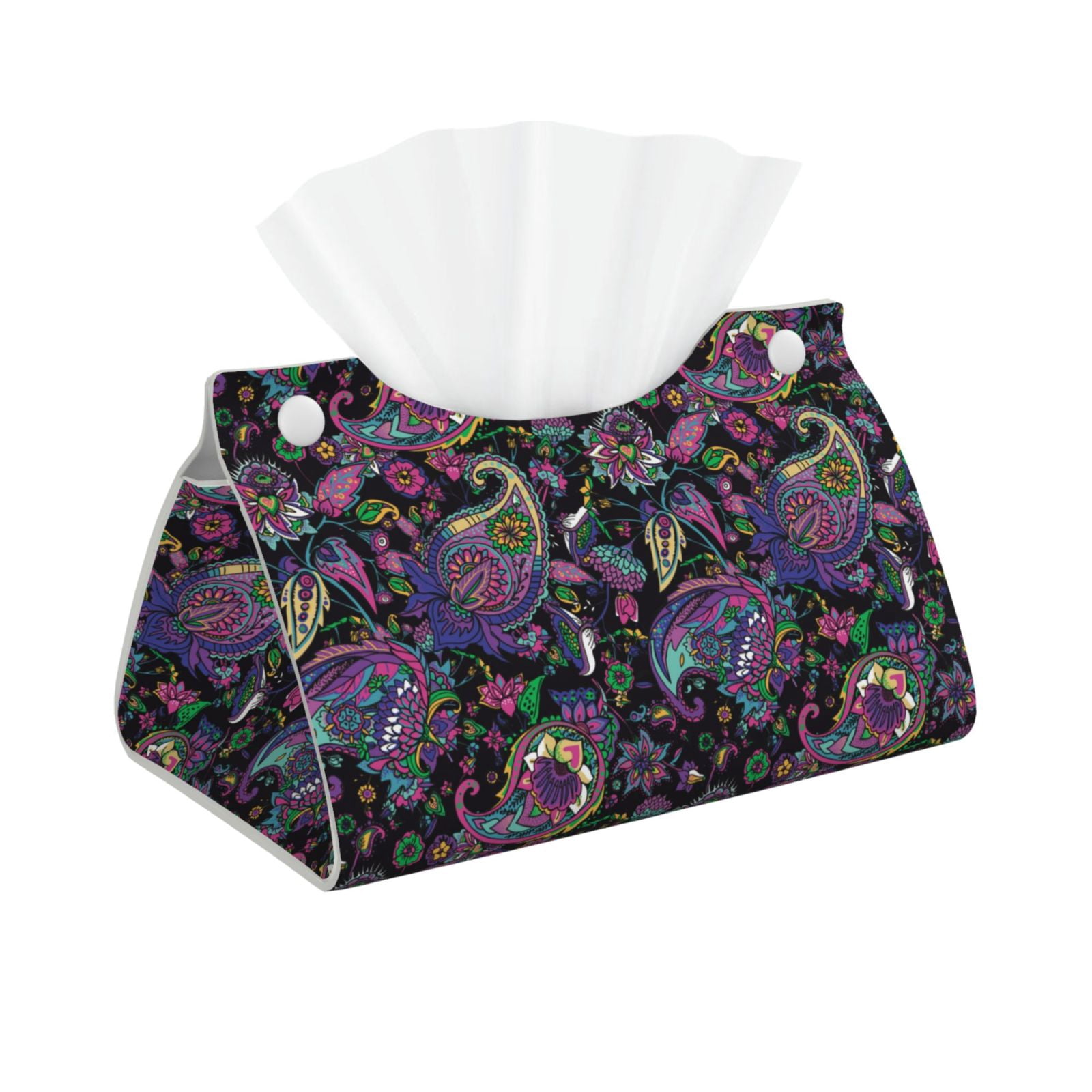 Leather Tissue Box Cover - Purple Green Flower Paisley Long PVC Tissue ...