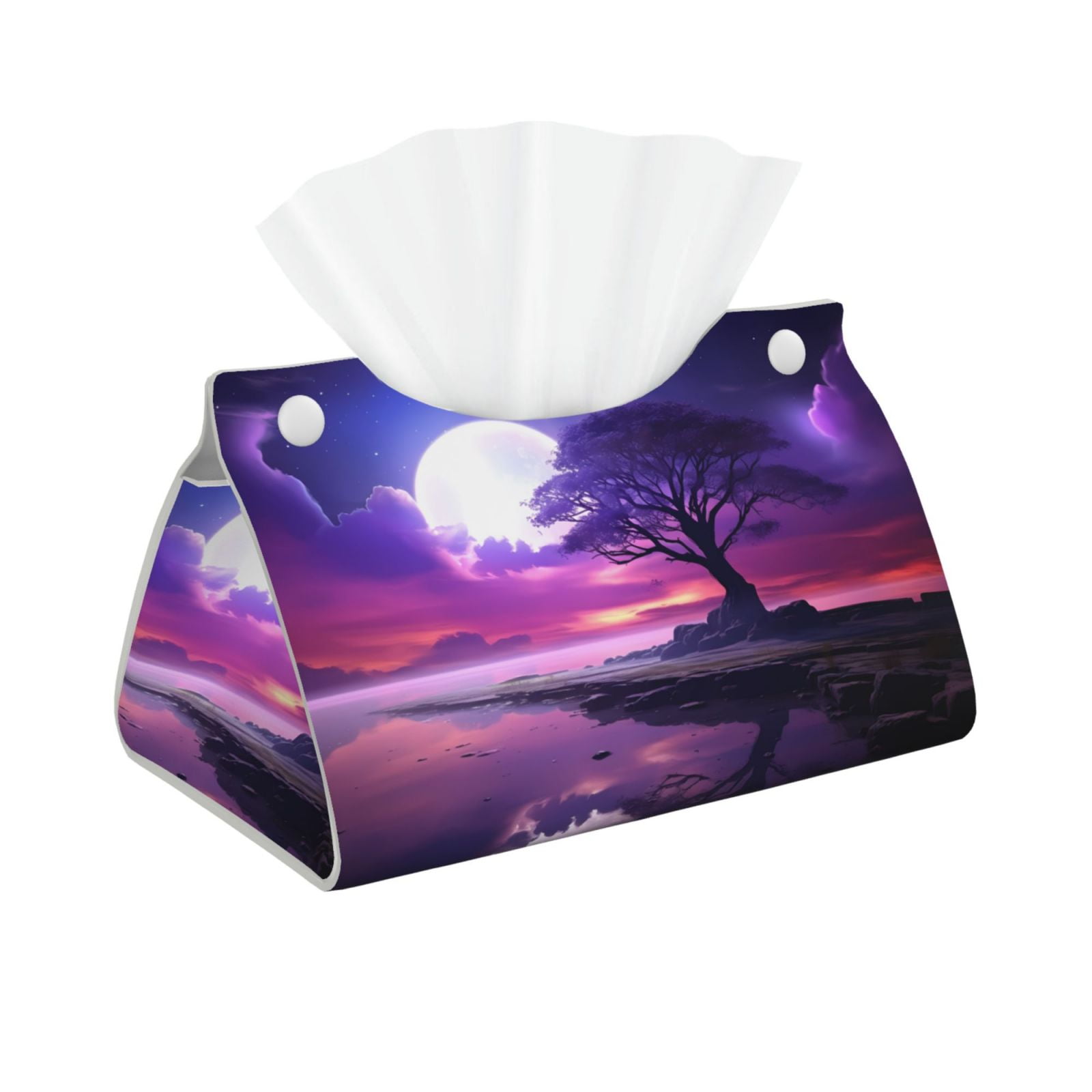 Leather Tissue Box Cover - Purple Moon Night Sky Tree Long PVC Tissue ...