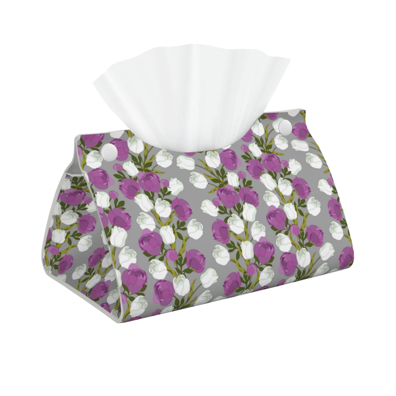 Leather Tissue Box Cover - Purple White Rose Flowers Long PVC Tissue ...