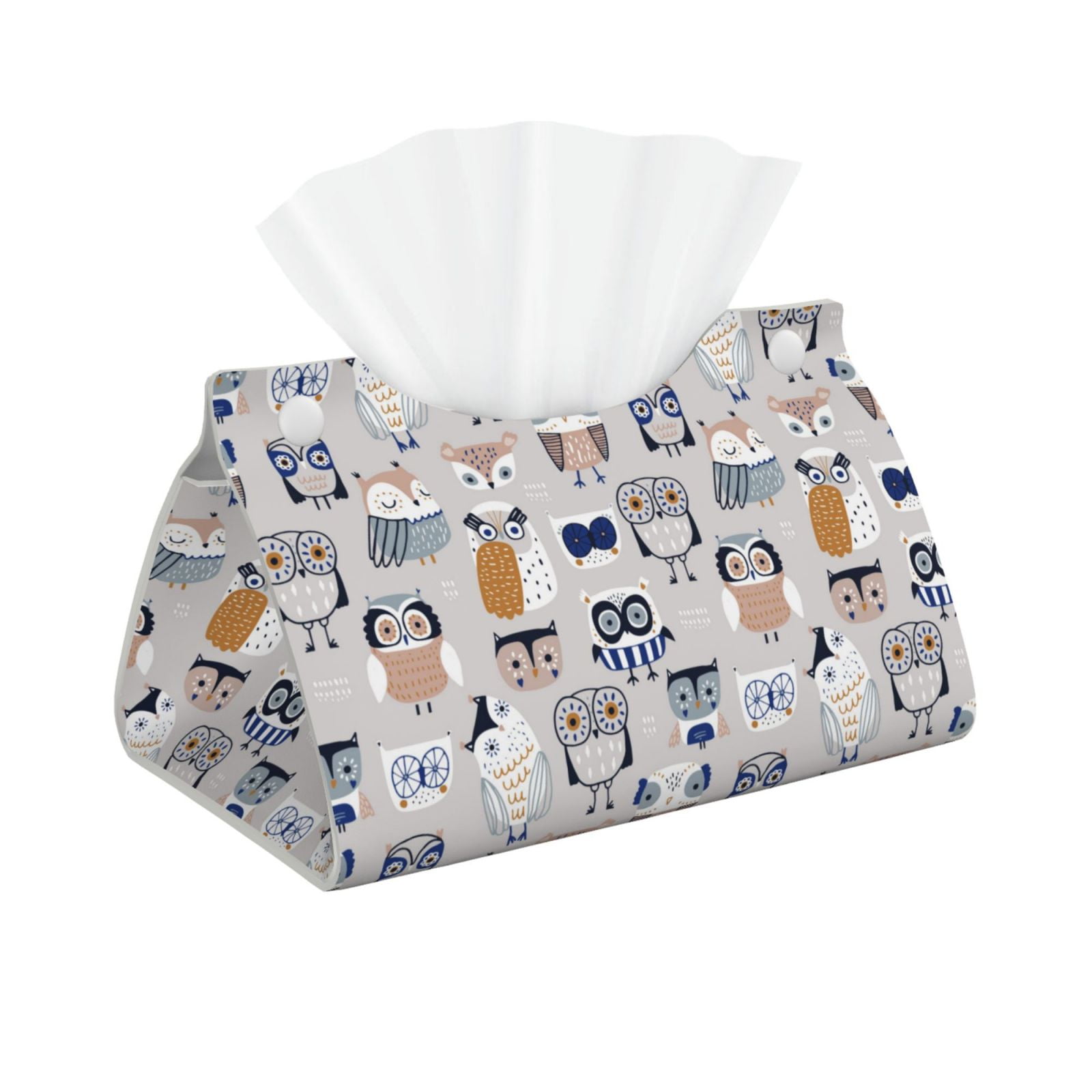 Leather Tissue Box Cover - Quirky Doodle Owl Grey Long PVC Tissue Box ...
