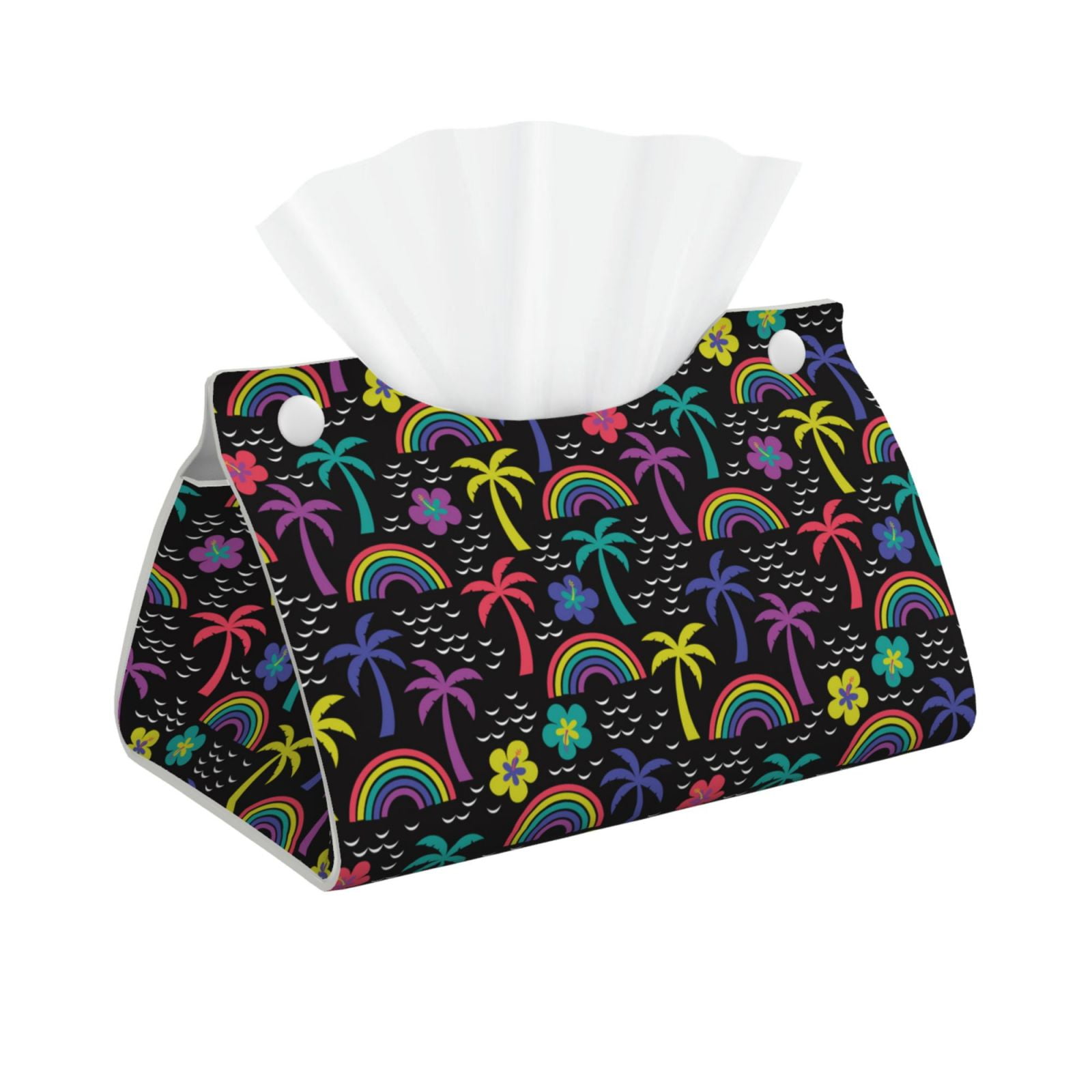 Leather Tissue Box Cover - Rainbow Coconut Tree Long PVC Tissue Box ...
