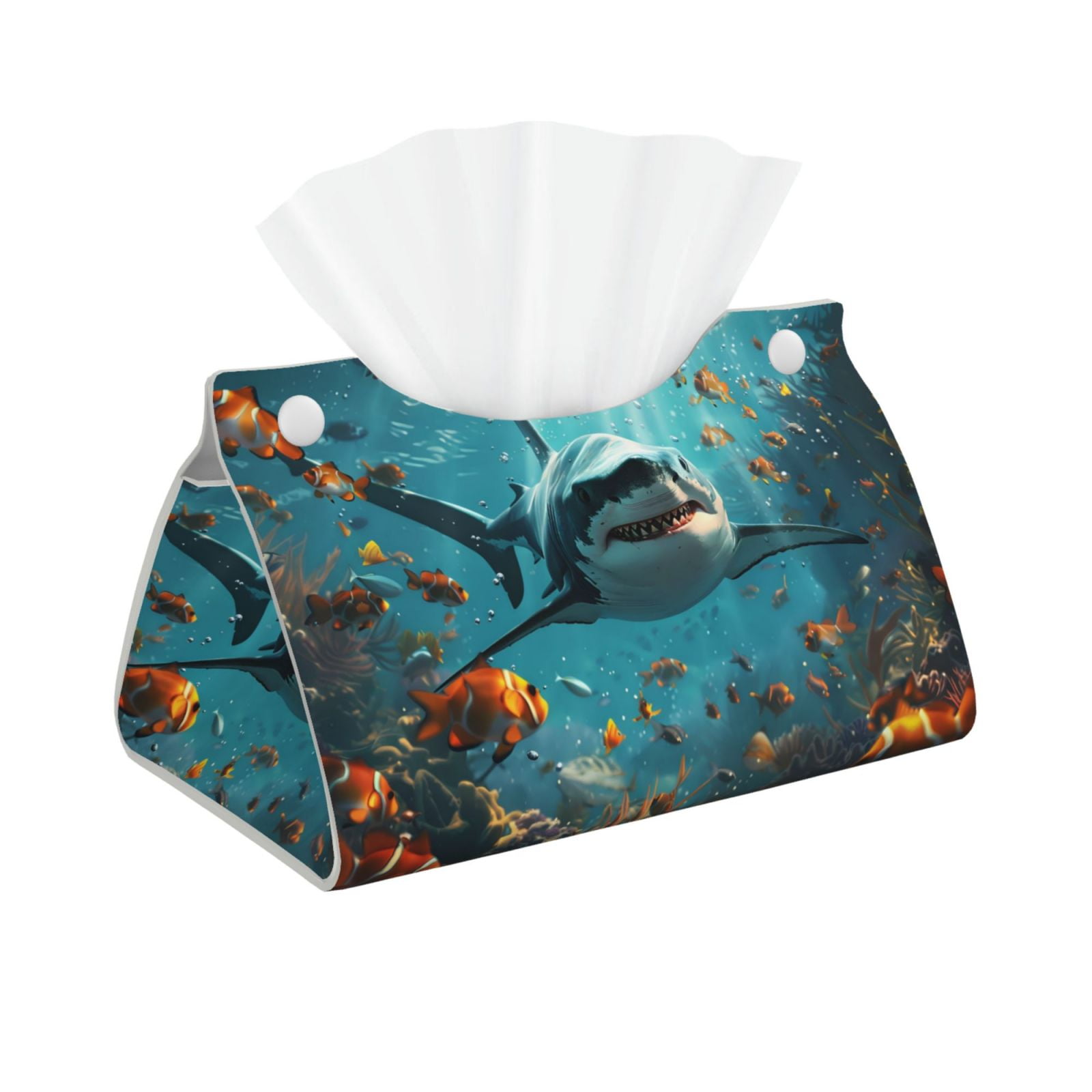 Leather Tissue Box Cover - Realistic Ocean Shark Long PVC Tissue Box ...