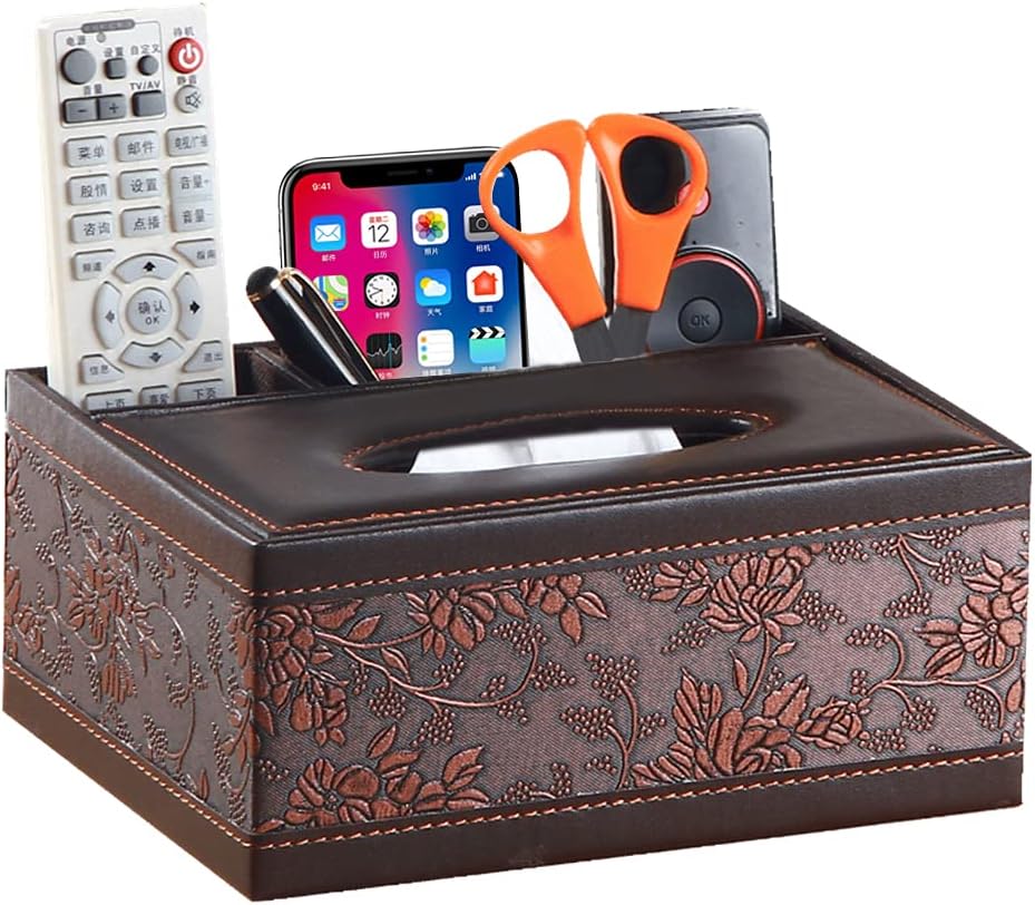 Leather Tissue Box Cover Rectangular and Multifunction Remote Control ...
