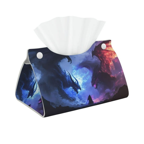 Leather Tissue Box Cover - Red and Blue Fire Dragon Long PVC Tissue Box ...