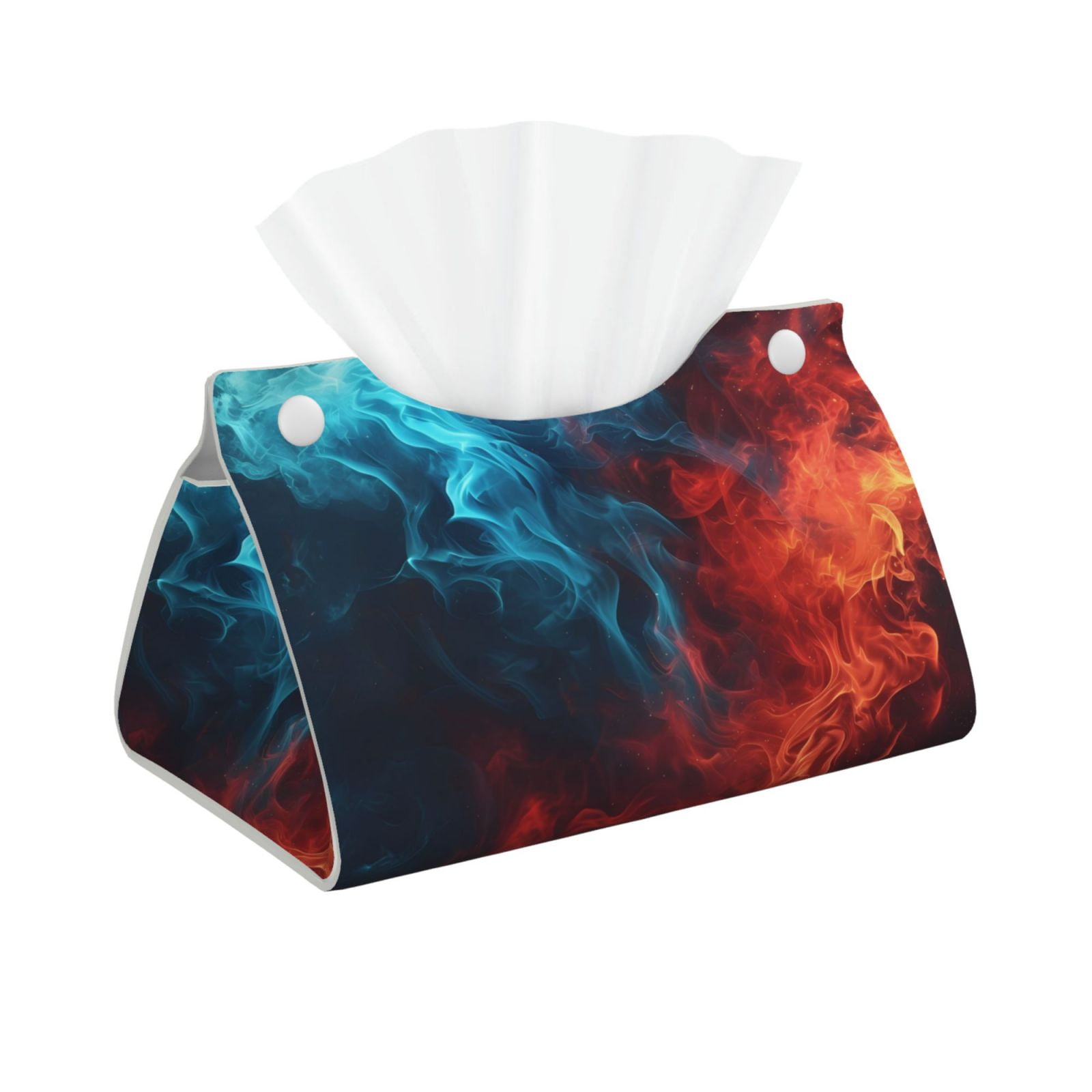 Leather Tissue Box Cover - Red and Blue Fire Long PVC Tissue Box Holder ...