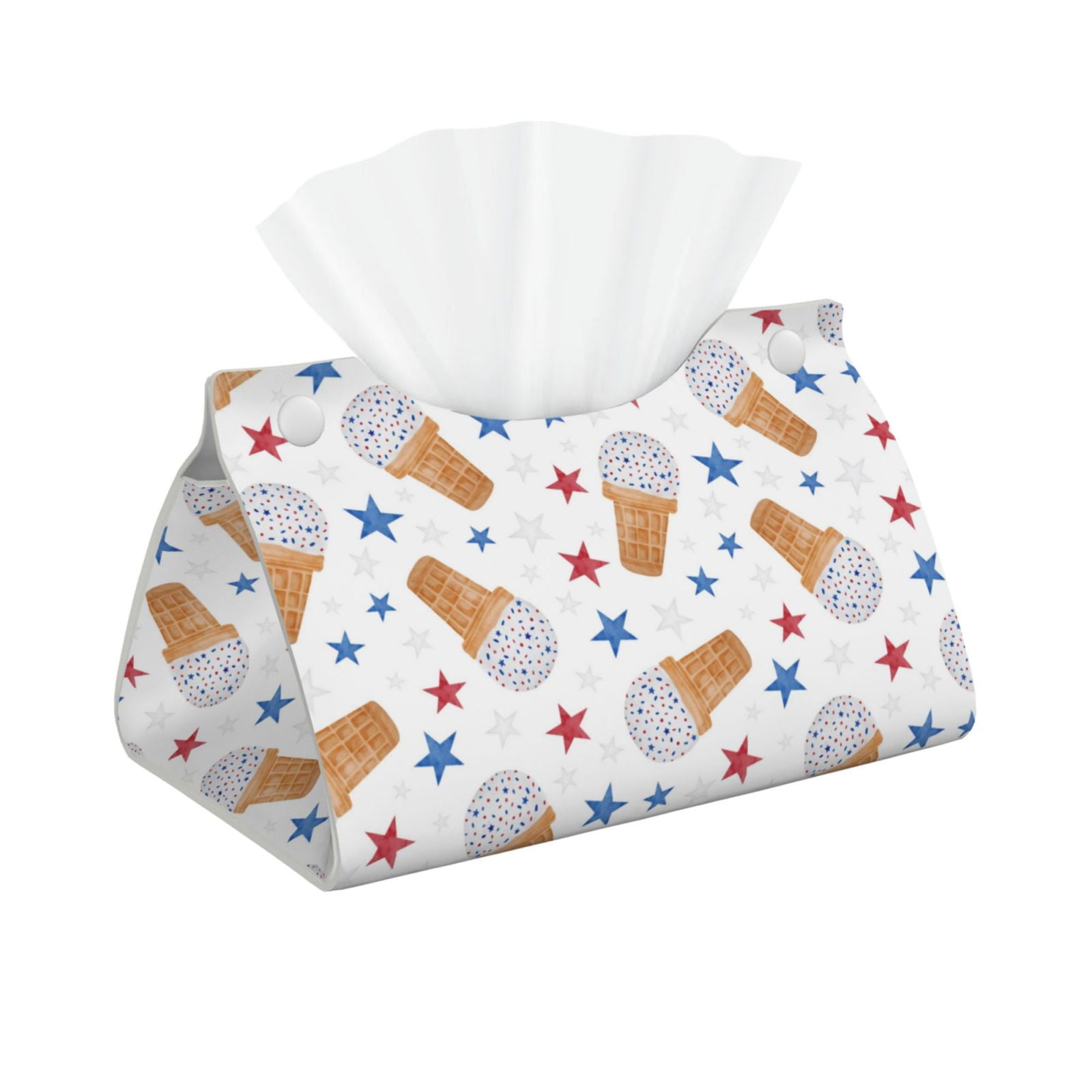 Leather Tissue Box Cover - Red Blue Stars Ice Cream Print Long PVC ...