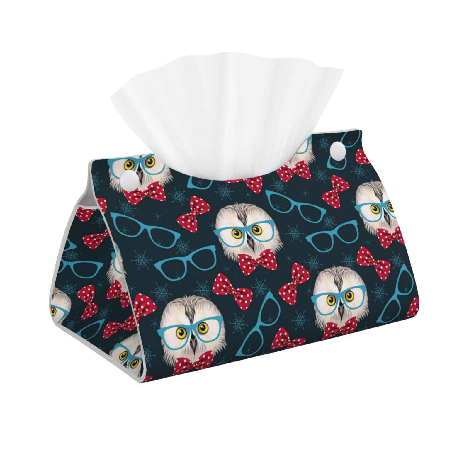 Leather Tissue Box Cover - Red Bow Blue Glasses Owl Long PVC Tissue Box ...