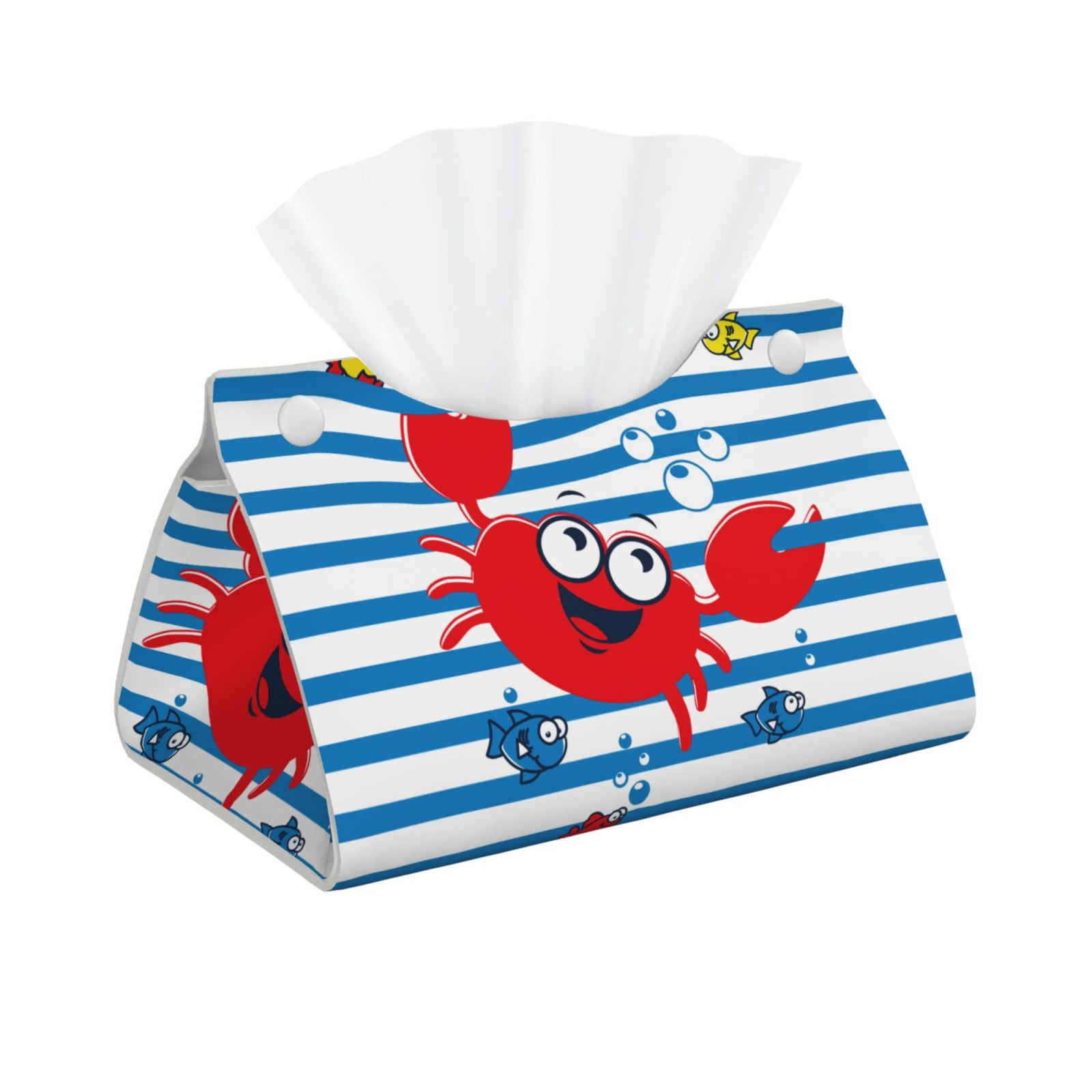 Leather Tissue Box Cover - Red Funny Crab on Blue Stripe Long PVC ...