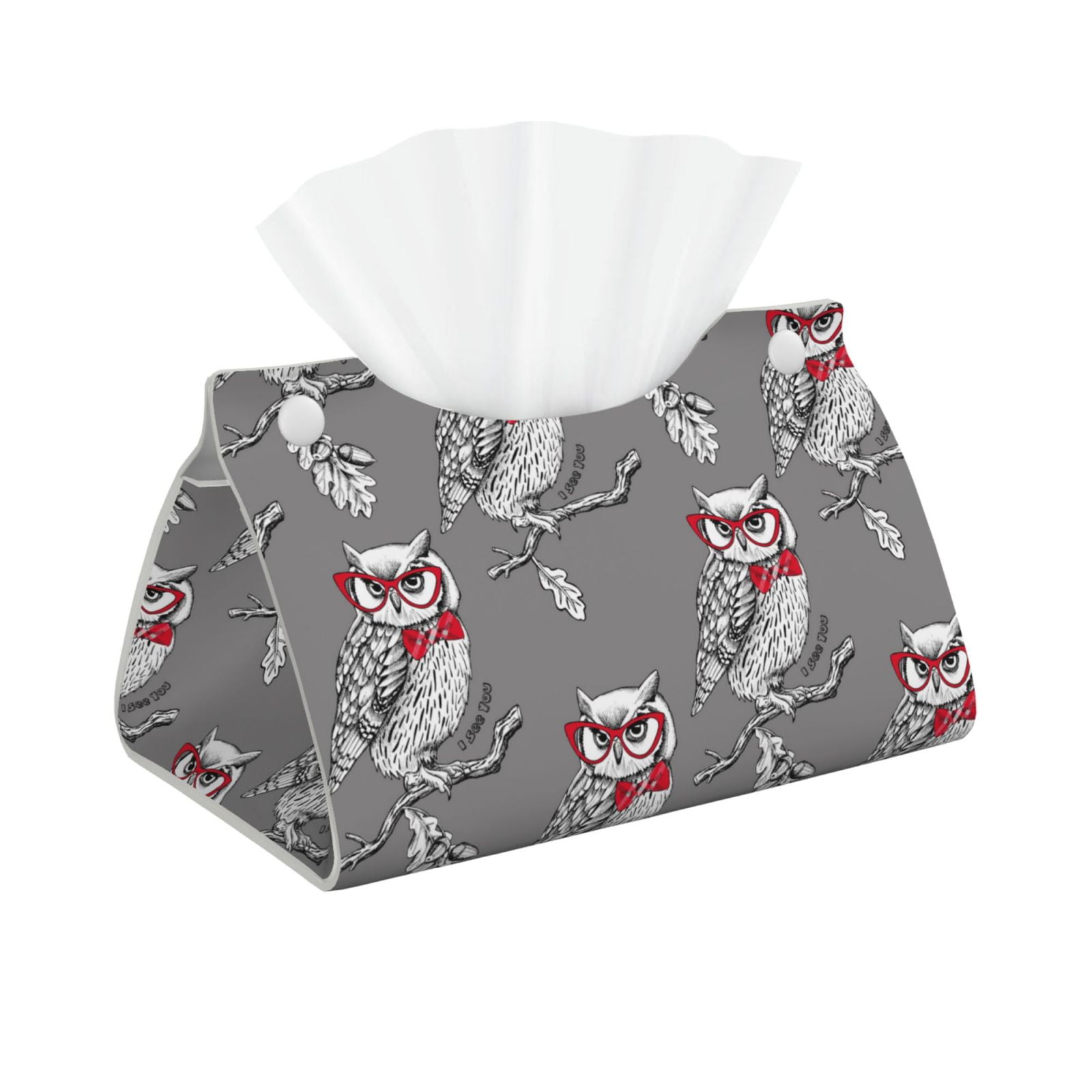 Leather Tissue Box Cover - Red Glasses Bow Tie Owl Long PVC Tissue Box ...