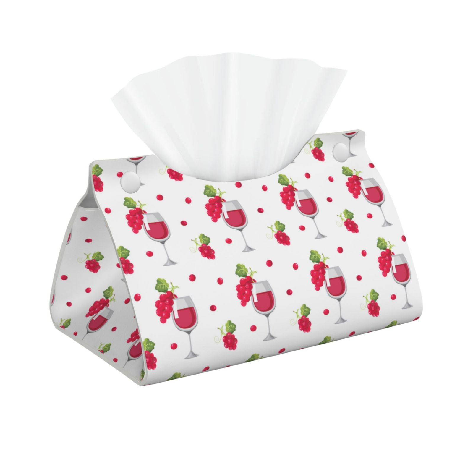 Leather Tissue Box Cover - Red Grape Wine Glass Print Long PVC Tissue ...