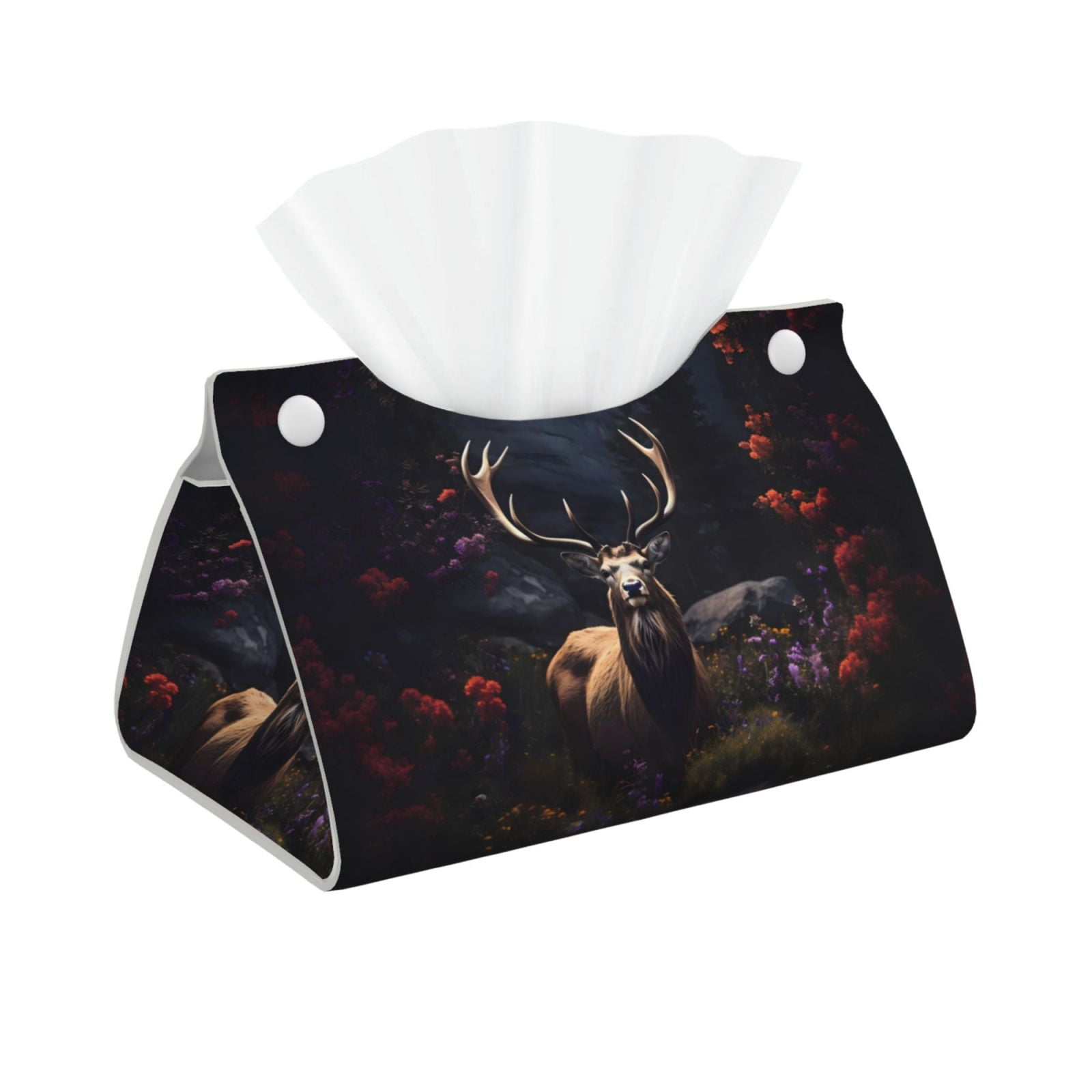 Leather Tissue Box Cover - Regal Stag In Forest Long PVC Tissue Box ...