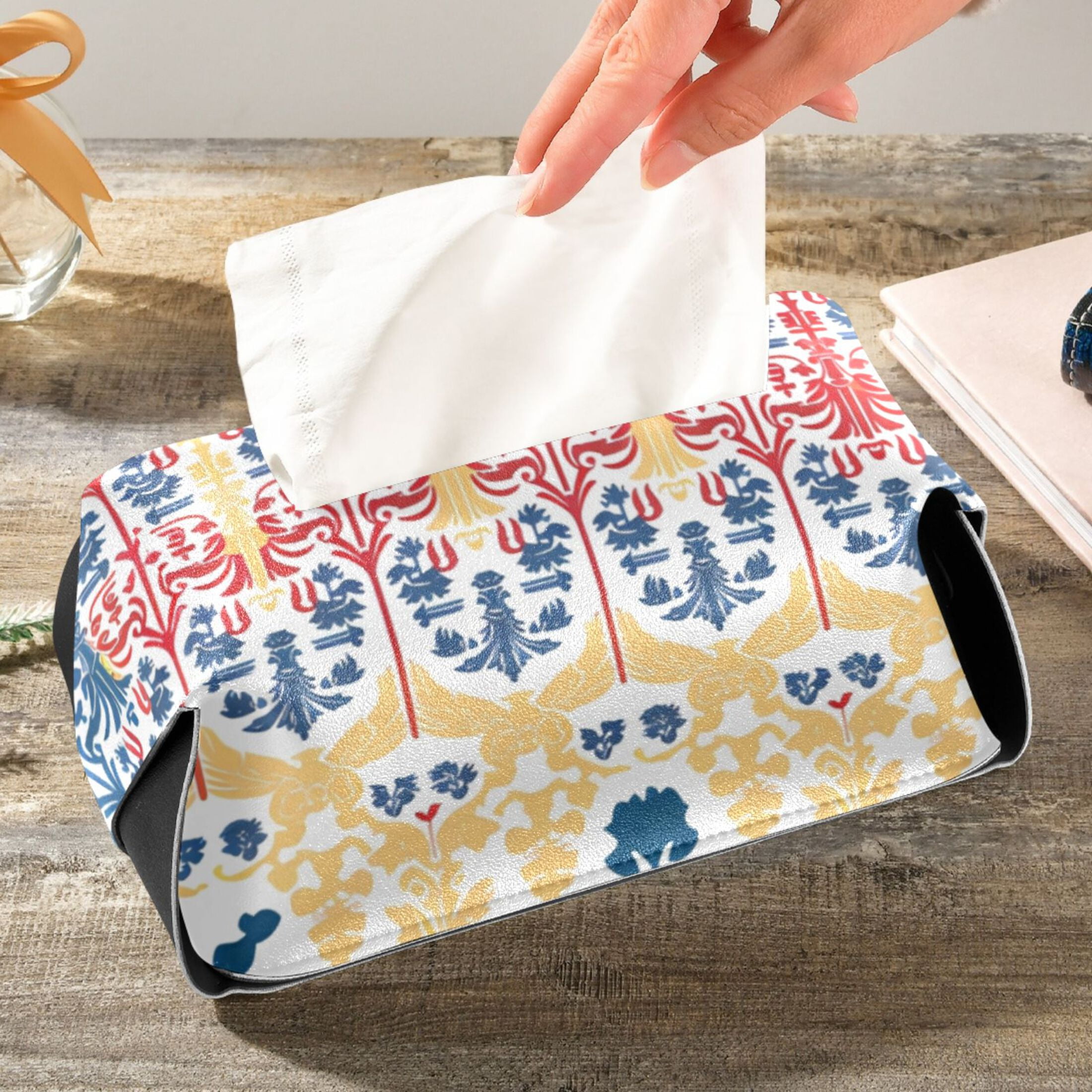 Leather Tissue Box Cover Retro Flowers Facial Cube Holder Case ...