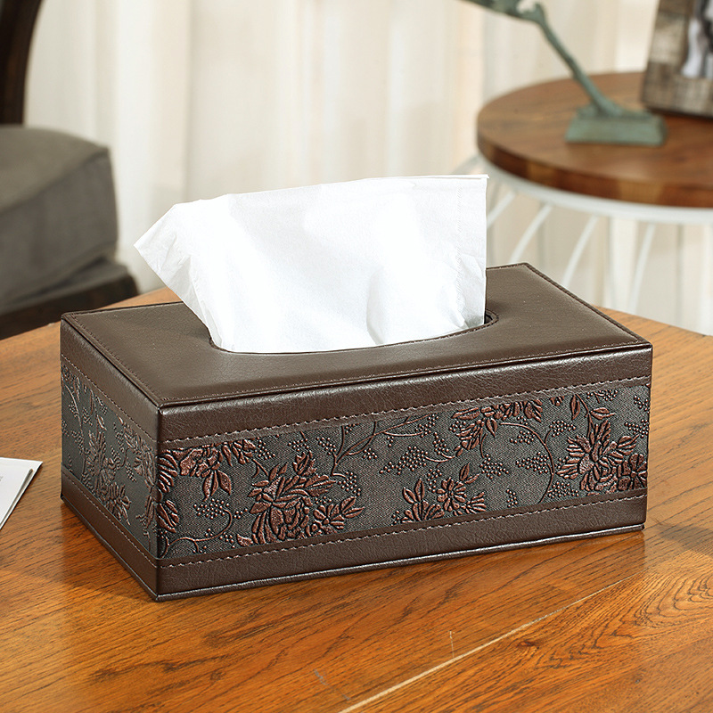 Leather Tissue Box Cover Retro Rectangular Facial Tissue Box Holder ...
