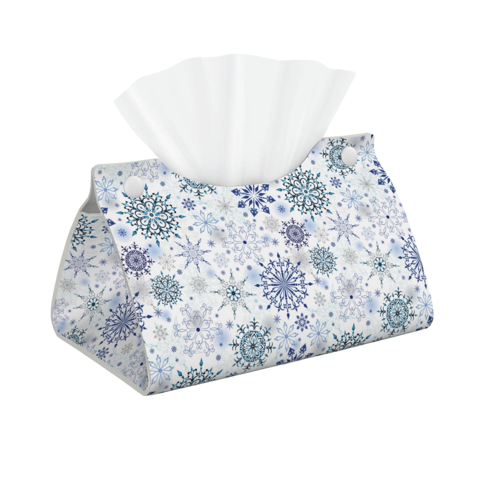 Leather Tissue Box Cover - Retro ice blue snowflakes Long PVC Tissue ...