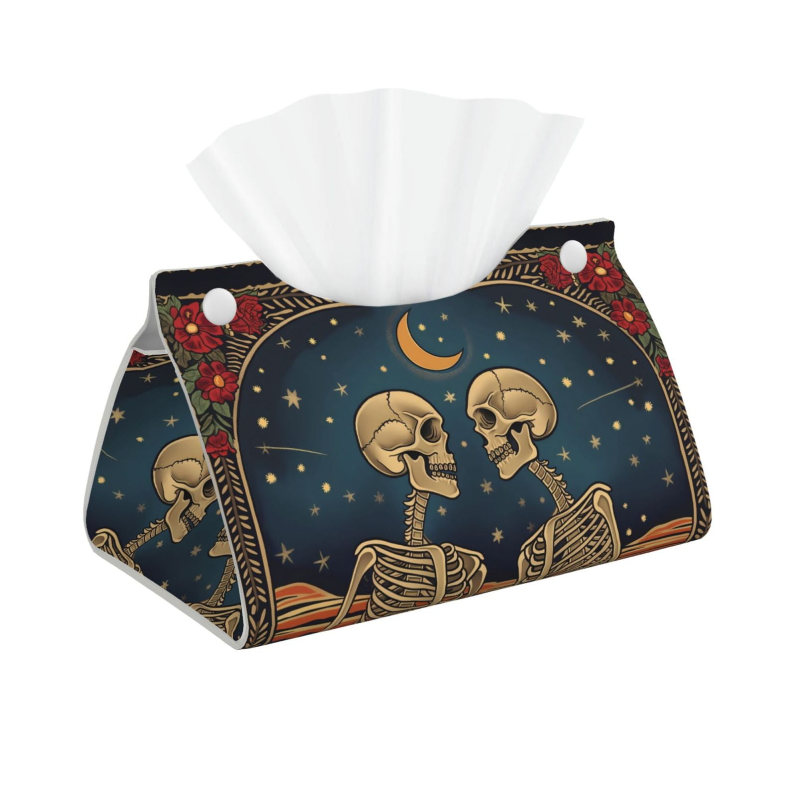 Leather Tissue Box Cover - Romantic Skeletons Under Moon Long PVC ...
