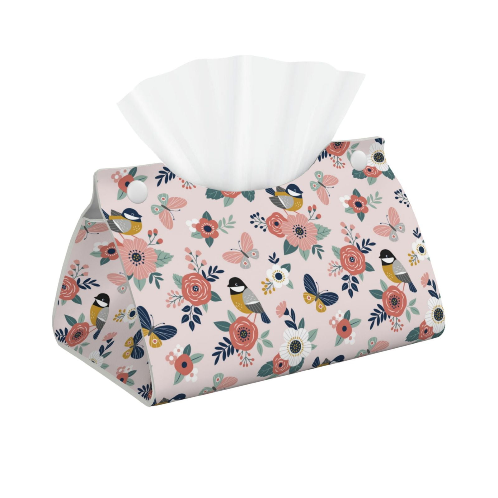 Leather Tissue Box Cover - Rose Flowers Butterfly Bird Long PVC Tissue ...