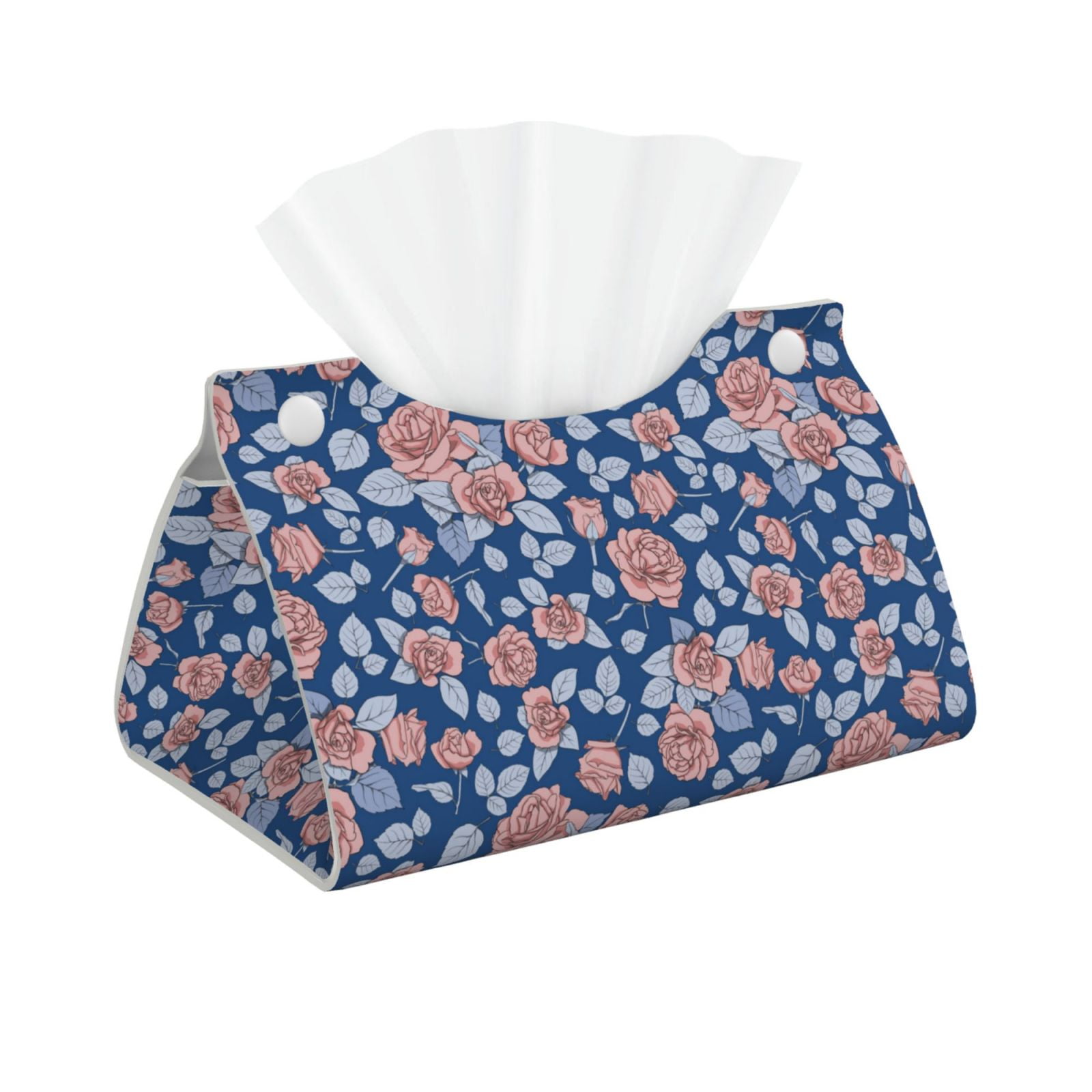 Leather Tissue Box Cover - Rose Flowers Leaves Long PVC Tissue Box ...
