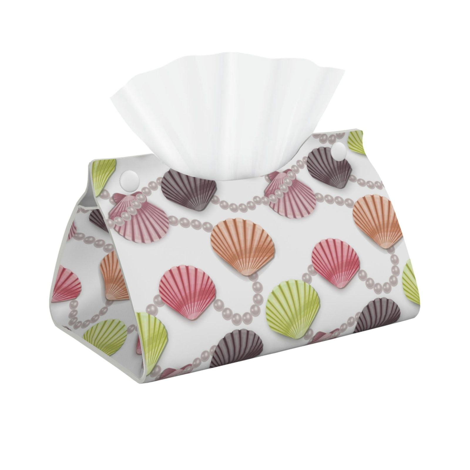Leather Tissue Box Cover - Shell Pearls Print Long PVC Tissue Box ...