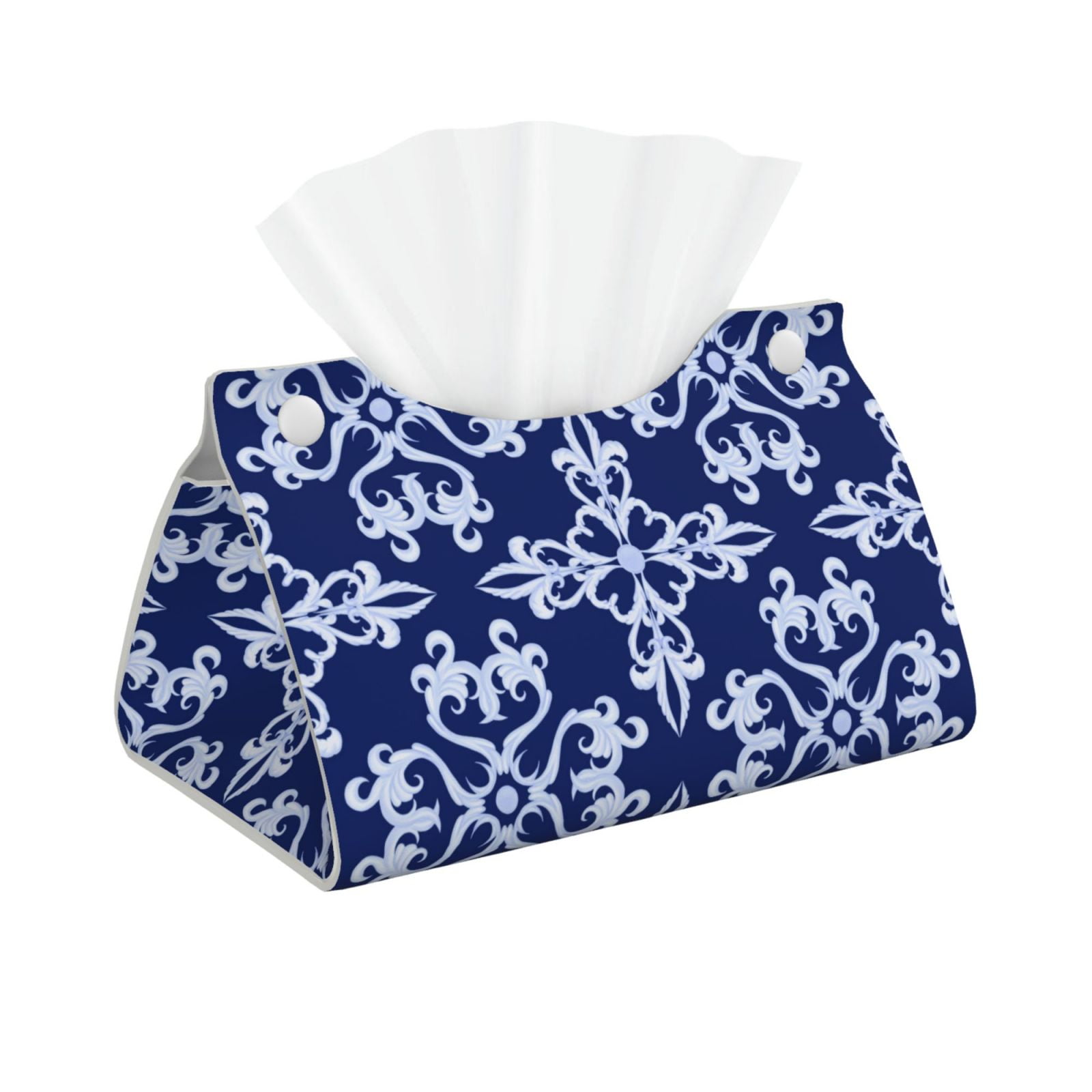 Leather Tissue Box Cover - Sicilian style print navyblue Long PVC ...