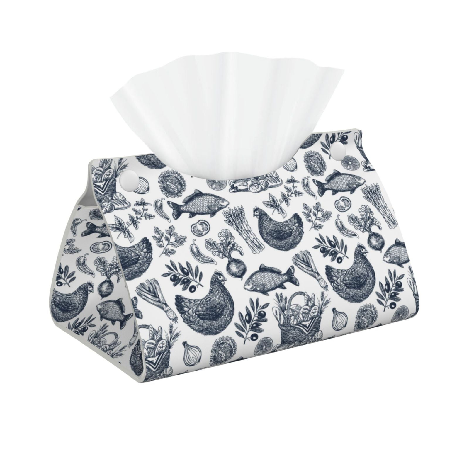 Leather Tissue Box Cover - Sketch Chicken Fish Vegetable Long PVC ...