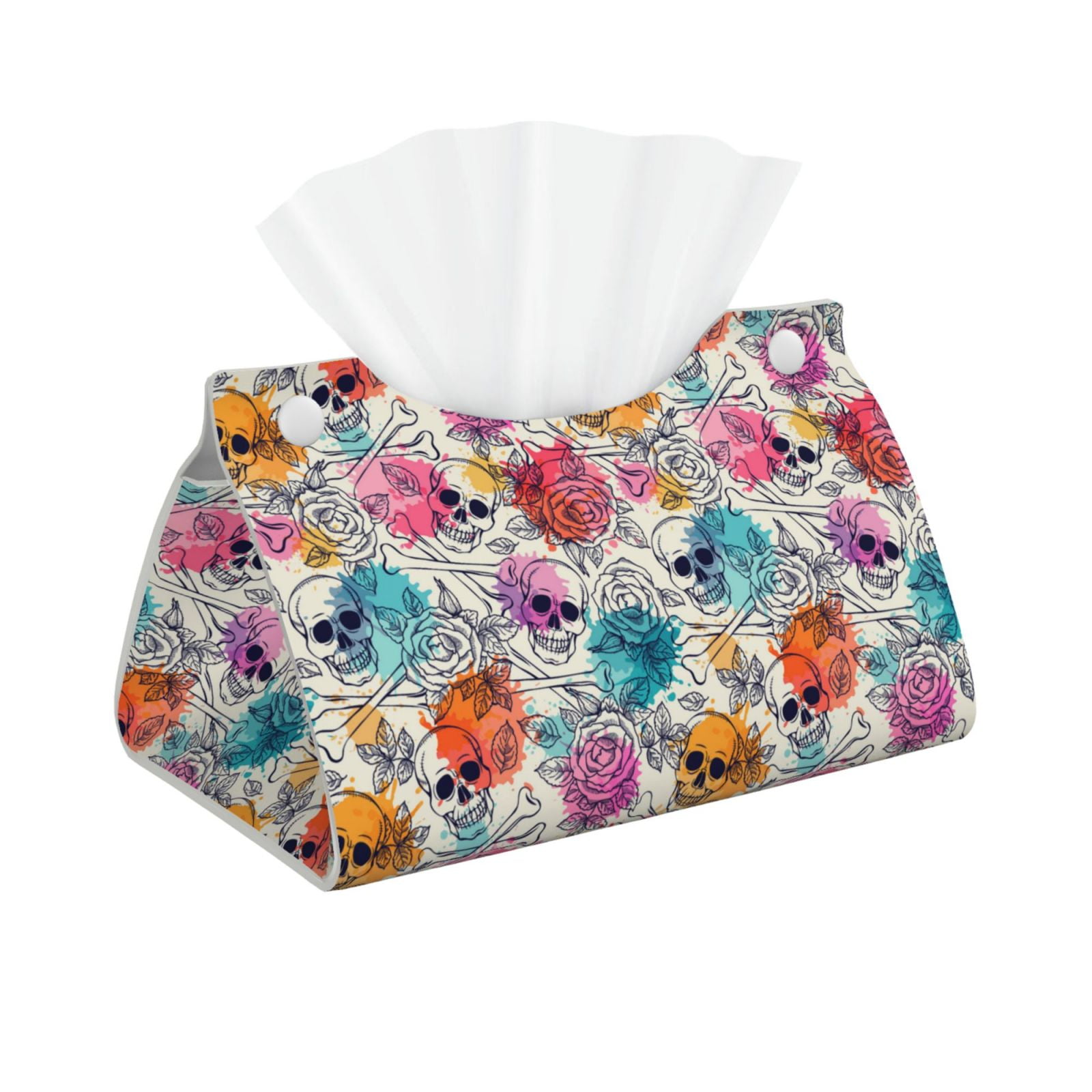 Leather Tissue Box Cover - Skulls and Roses Long PVC Tissue Box Holder ...