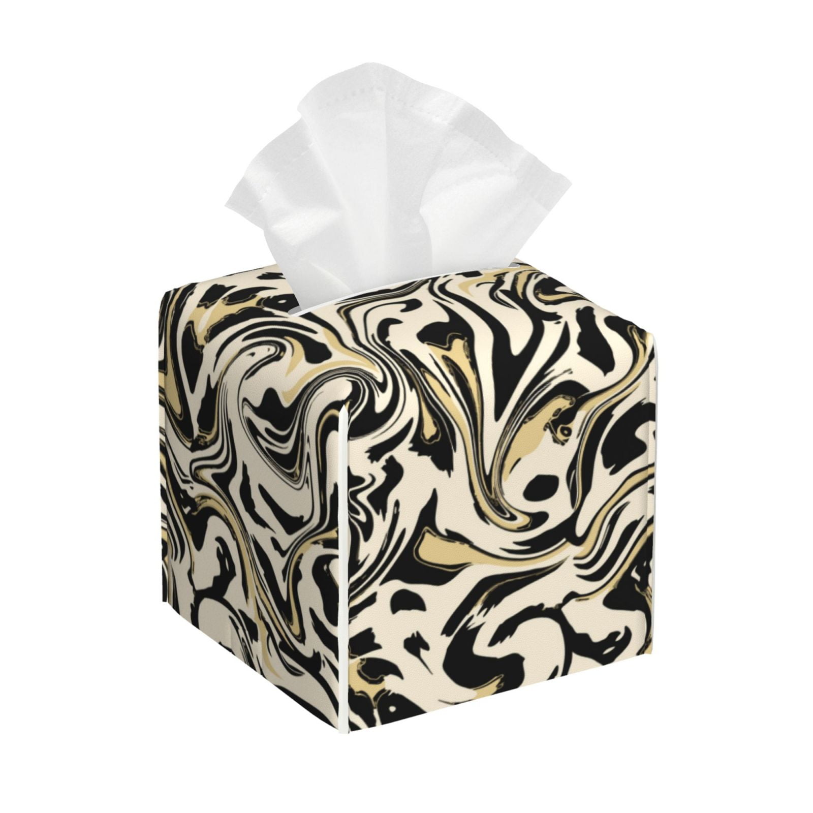Leather Tissue Box Cover Square - Abstract Black White Camouflage ...