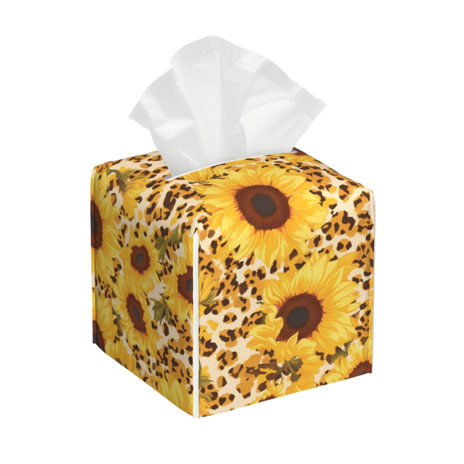 Leather Tissue Box Cover Square - Abstract Leopard Print Sunflower ...