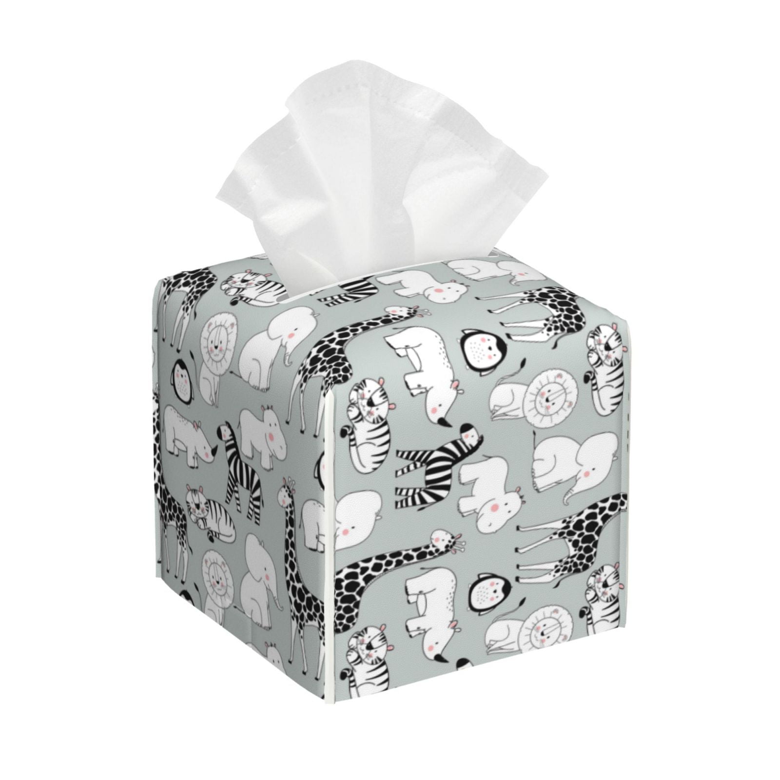 Leather Tissue Box Cover Square - African Animals Lightweight ...