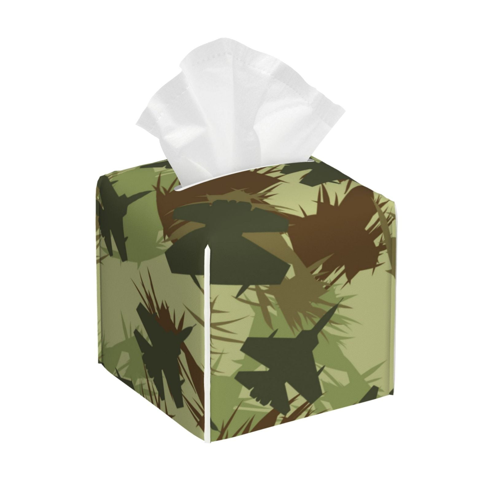 Leather Tissue Box Cover Square - Aircraft Green Camouflage Lightweight ...