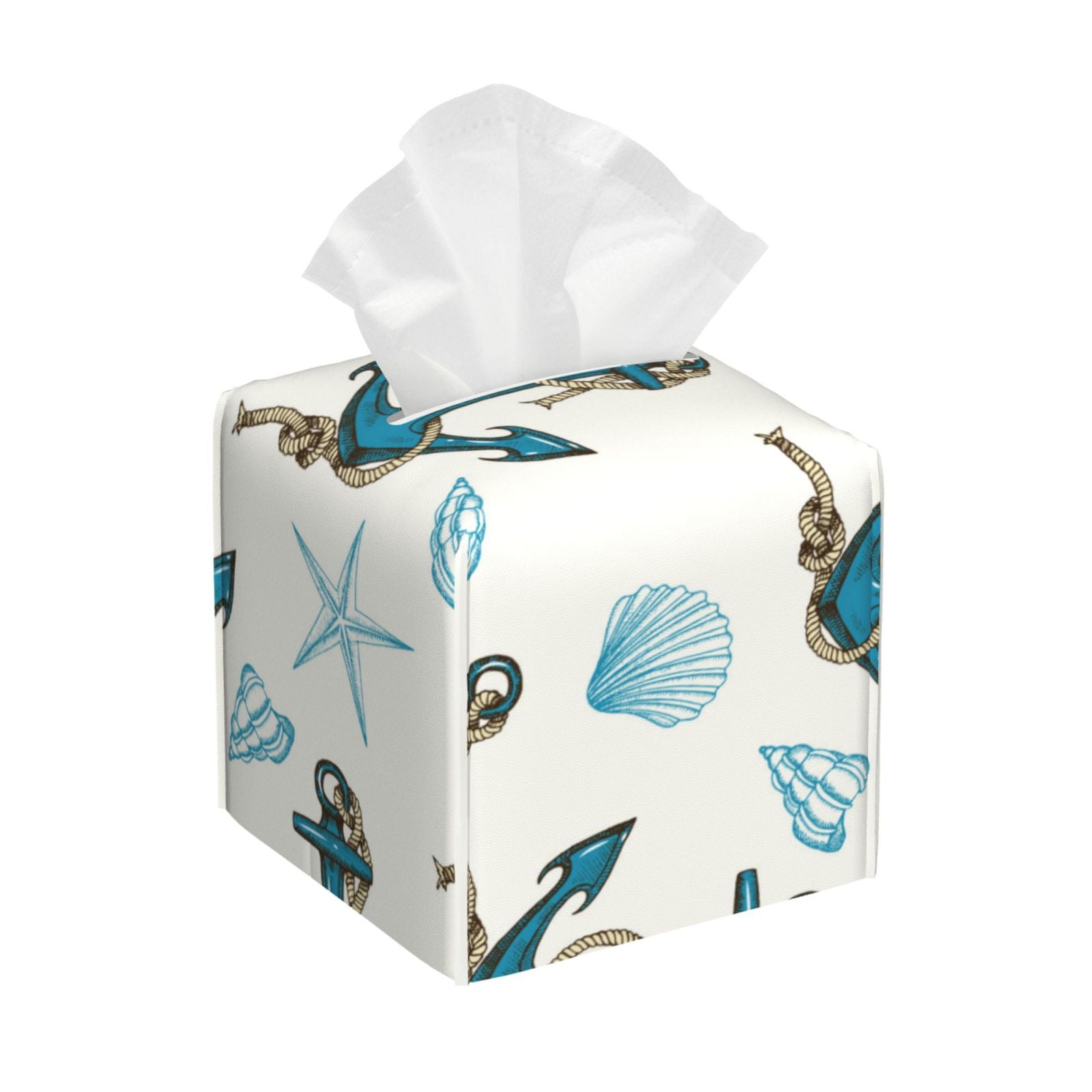 Leather Tissue Box Cover Square - Anchors And Shells Waterproof Tissue ...