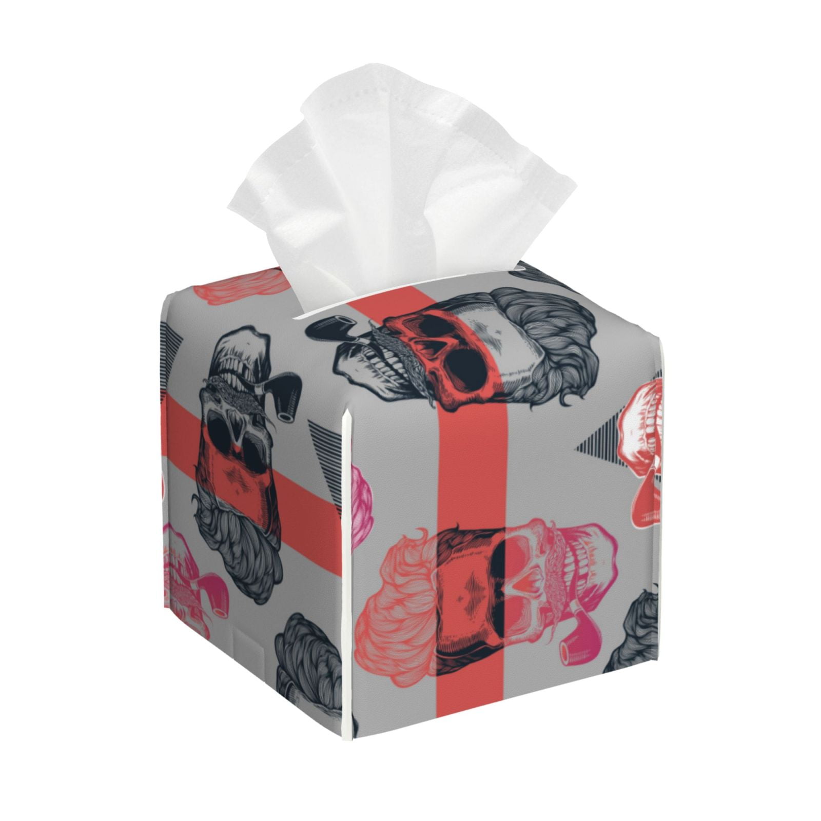 Leather Tissue Box Cover Square - Artistic Pipe Skull Waterproof Tissue ...