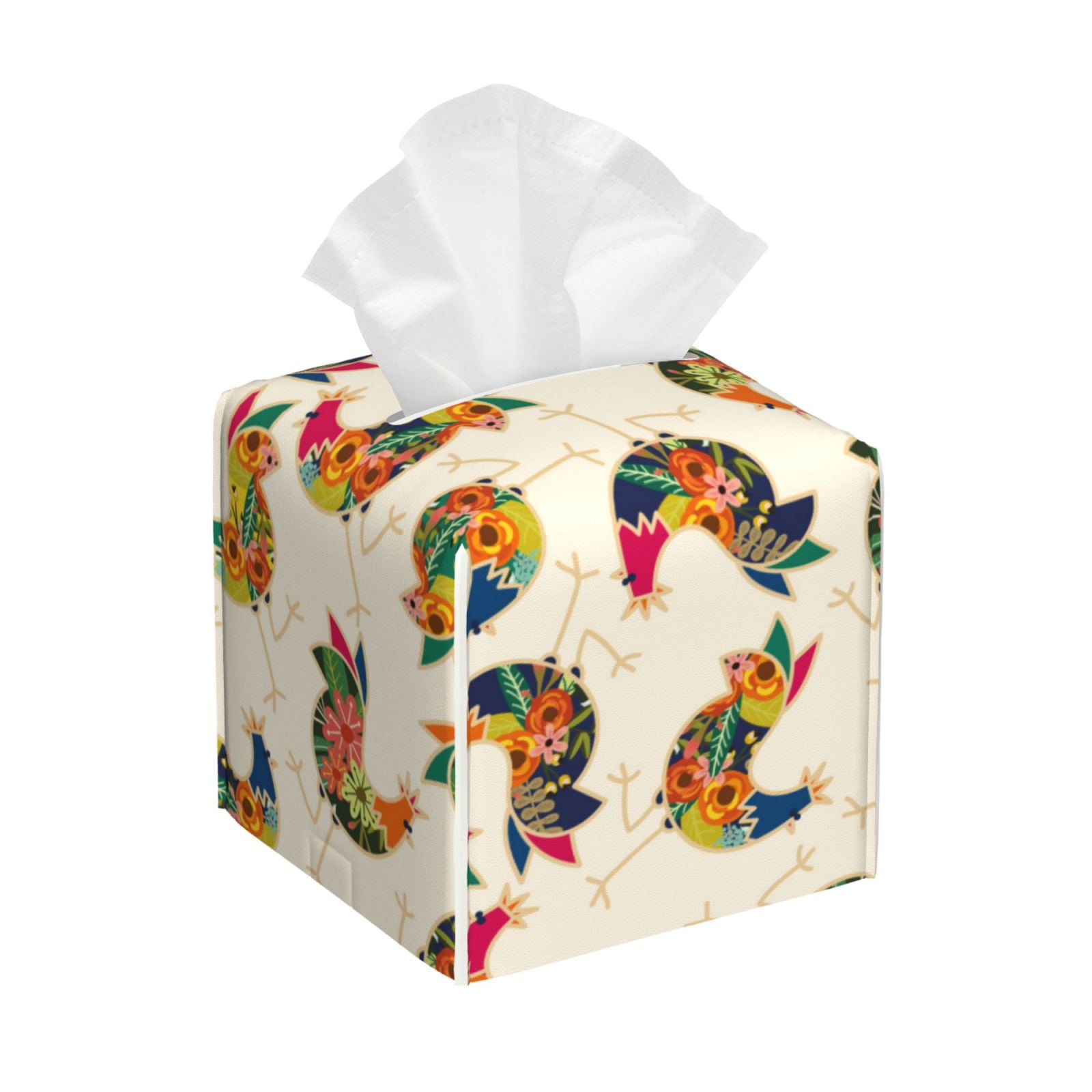 Leather Tissue Box Cover Square - Artsy Painted Chicken Lightweight ...