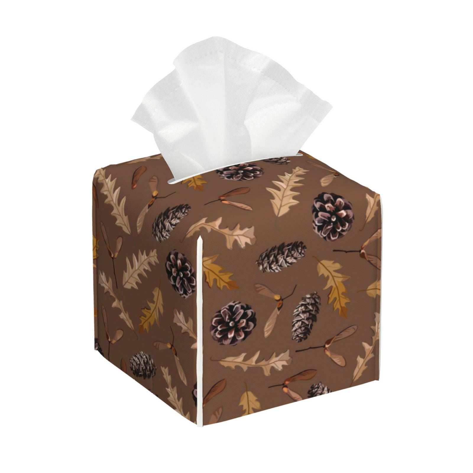 Leather Tissue Box Cover Square, Autumn Pinecone Plants Waterproof ...