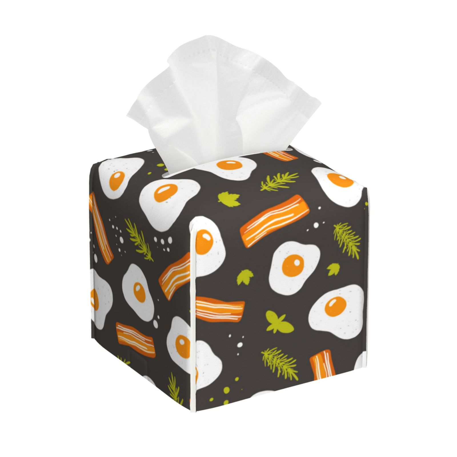 Leather Tissue Box Cover Square - Bacon Omelette Rosemary Waterproof ...
