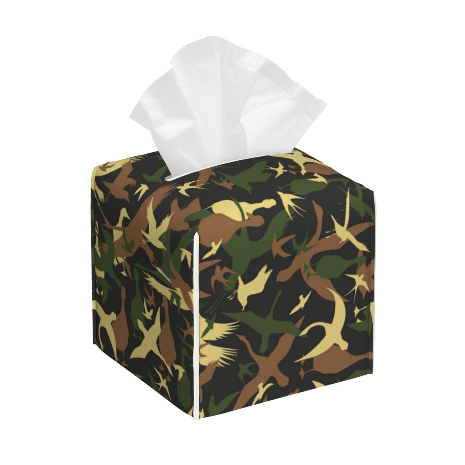 Leather Tissue Box Cover Square - Birds Green Camouflage Lightweight ...