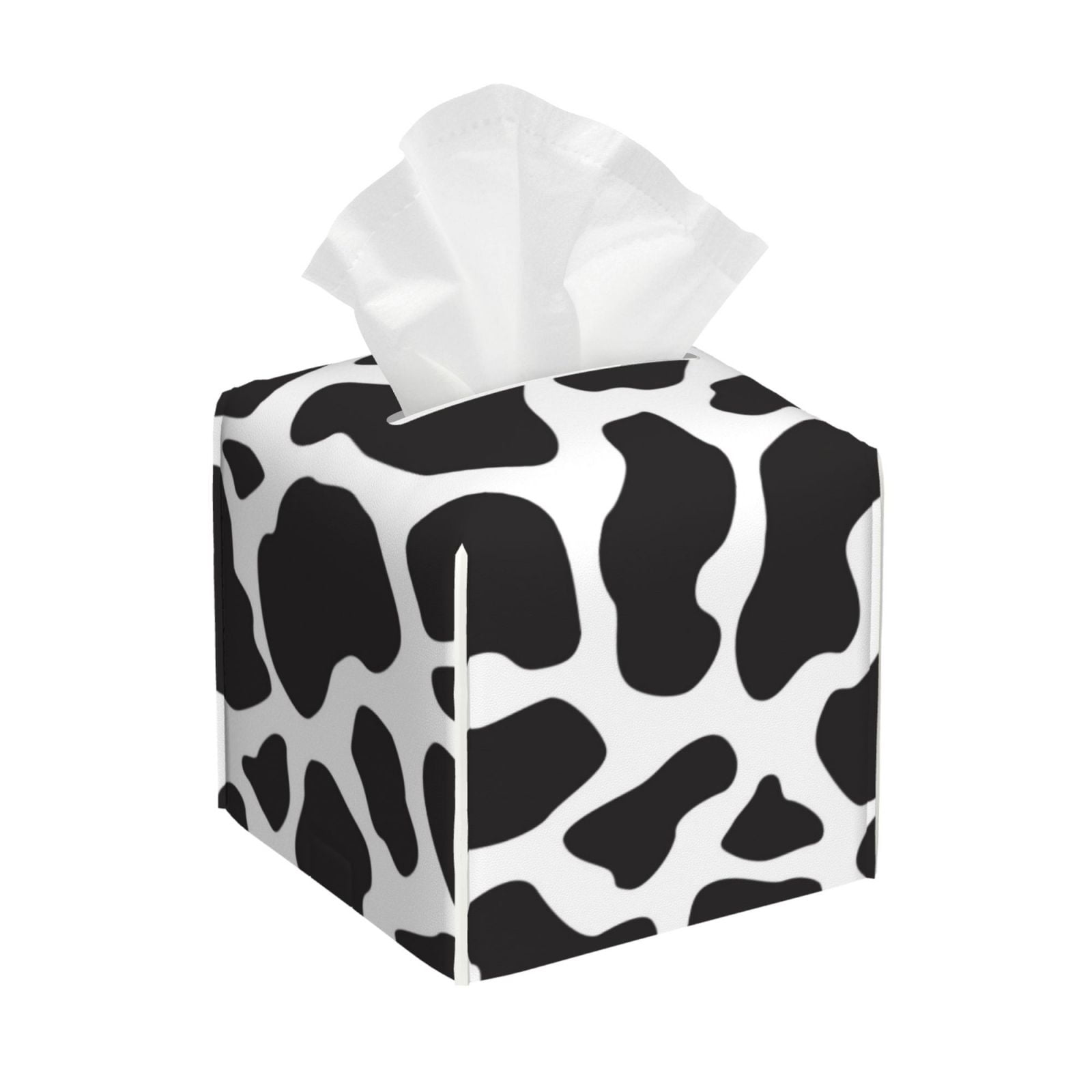 Leather Tissue Box Cover Square - Black White Cow Print pattern ...
