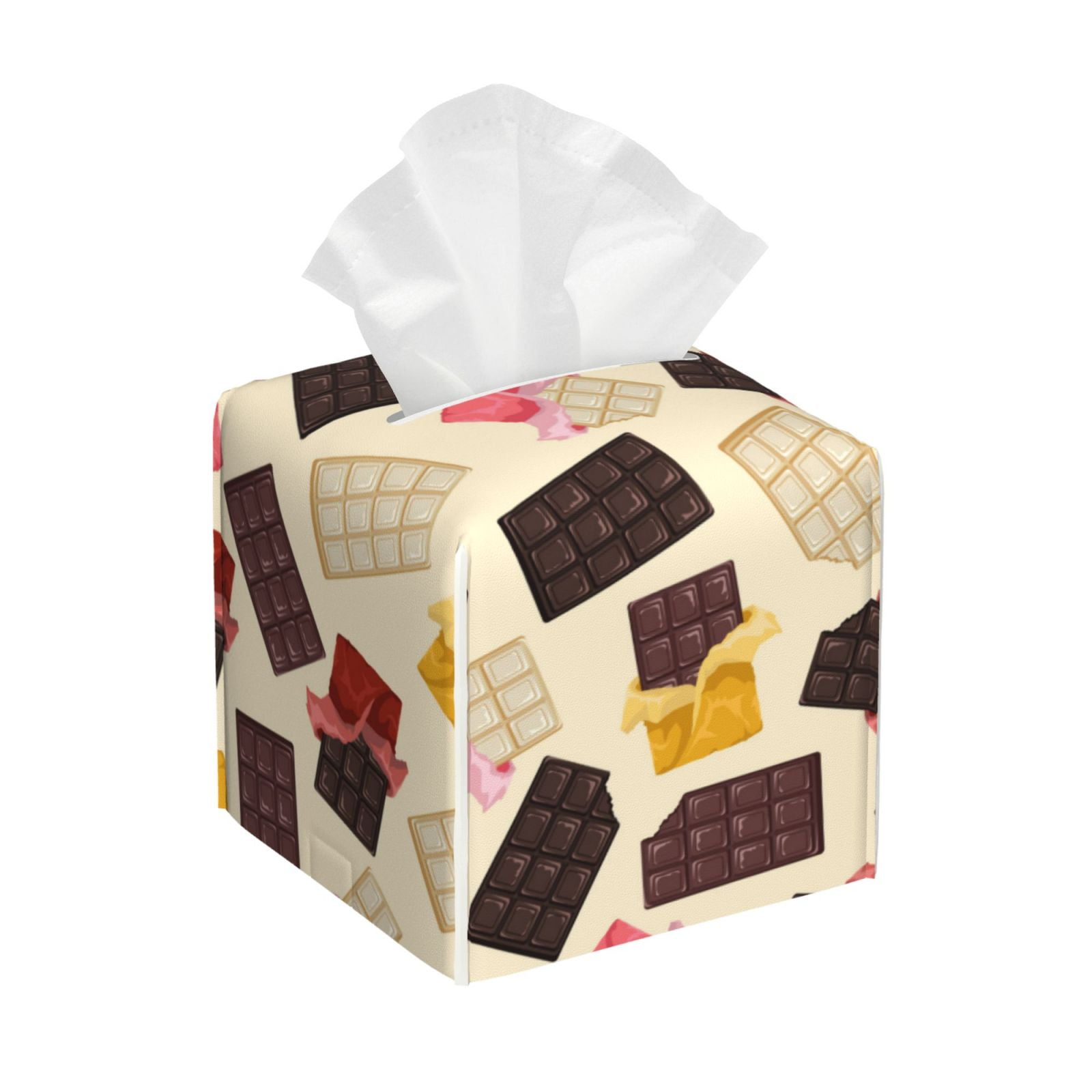 Leather Tissue Box Cover Square - Block Chocolate Print Waterproof ...