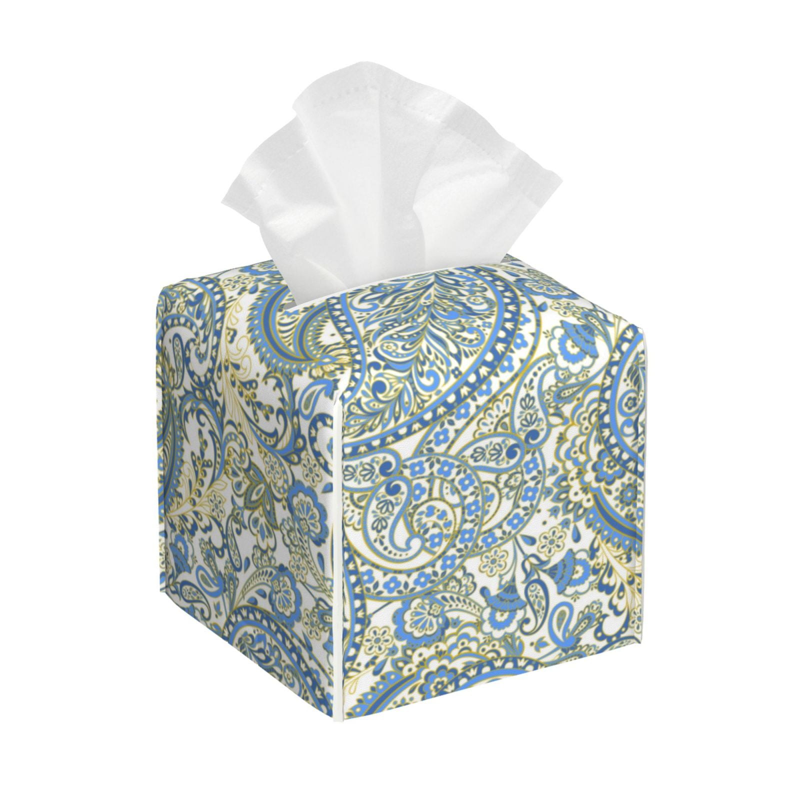 Leather Tissue Box Cover Square - Blue Green Paisley Waterproof Tissue ...