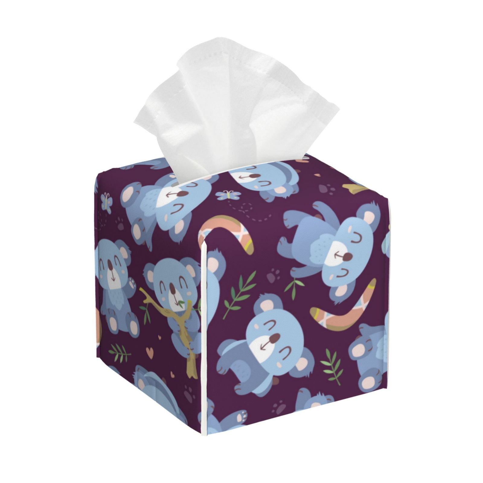 Leather Tissue Box Cover Square - Blue Koala Butterfly Waterproof ...