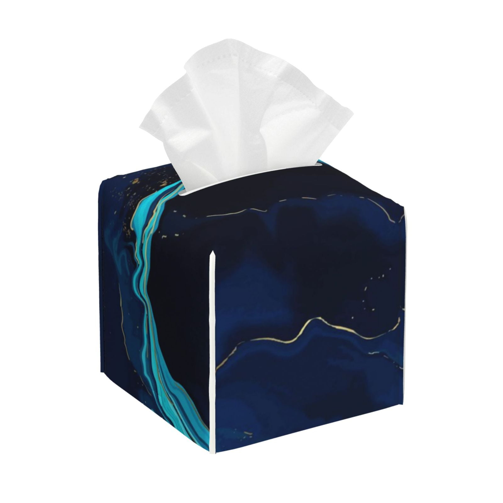 Leather Tissue Box Cover Square, Blue Marble And Gold Waterproof ...