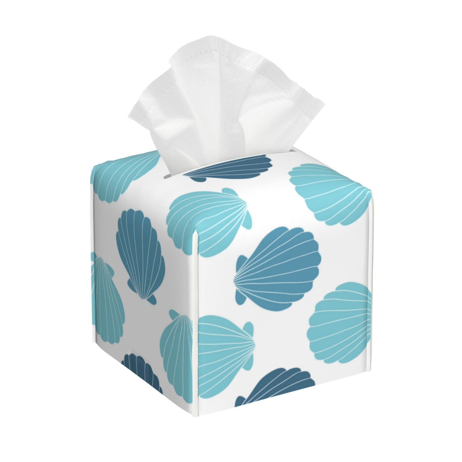 Leather Tissue Box Cover Square - Blue scallop Waterproof Tissue Box ...