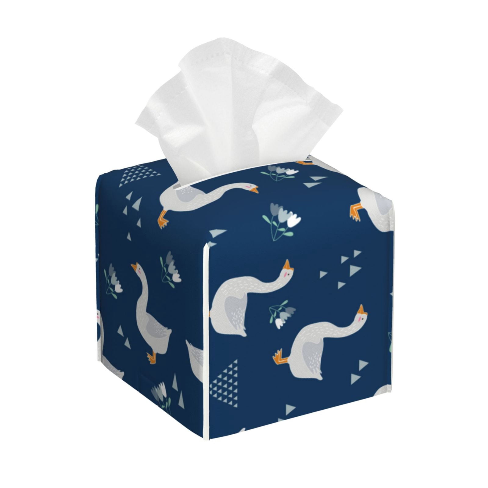 Leather Tissue Box Cover Square - Bohemian Cute Duck Navy Blue ...