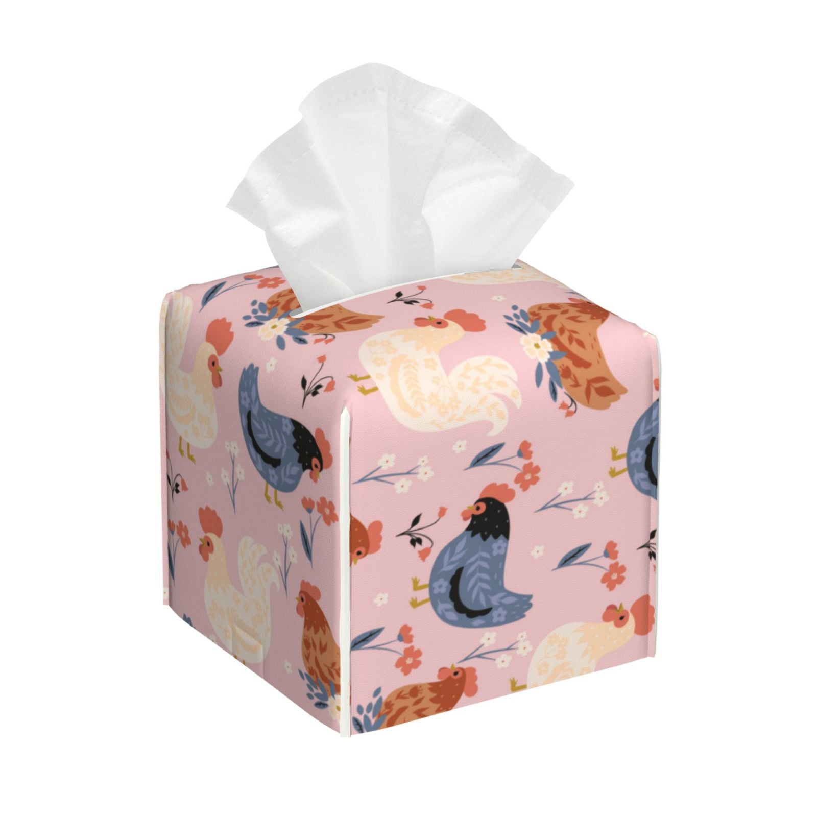 Leather Tissue Box Cover Square - Bohemian Pattern Chicken Flower ...