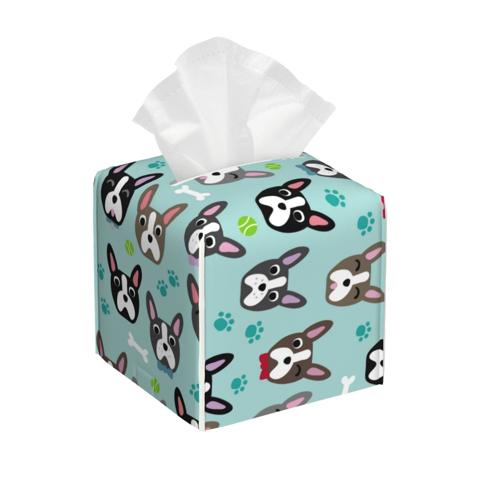 Leather Tissue Box Cover Square - Boston Terrier paw green cute ...