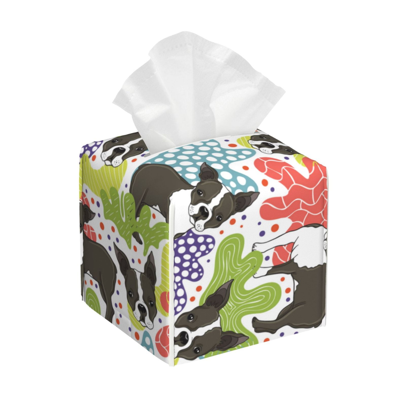 Leather Tissue Box Cover Square - Boston terrier dog doodle cute ...