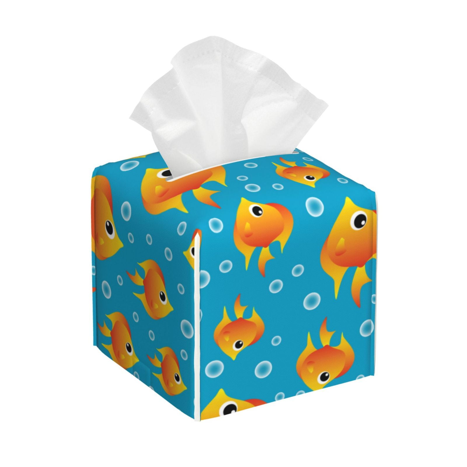 Leather Tissue Box Cover Square - Bright golden cartoon fish Waterproof ...