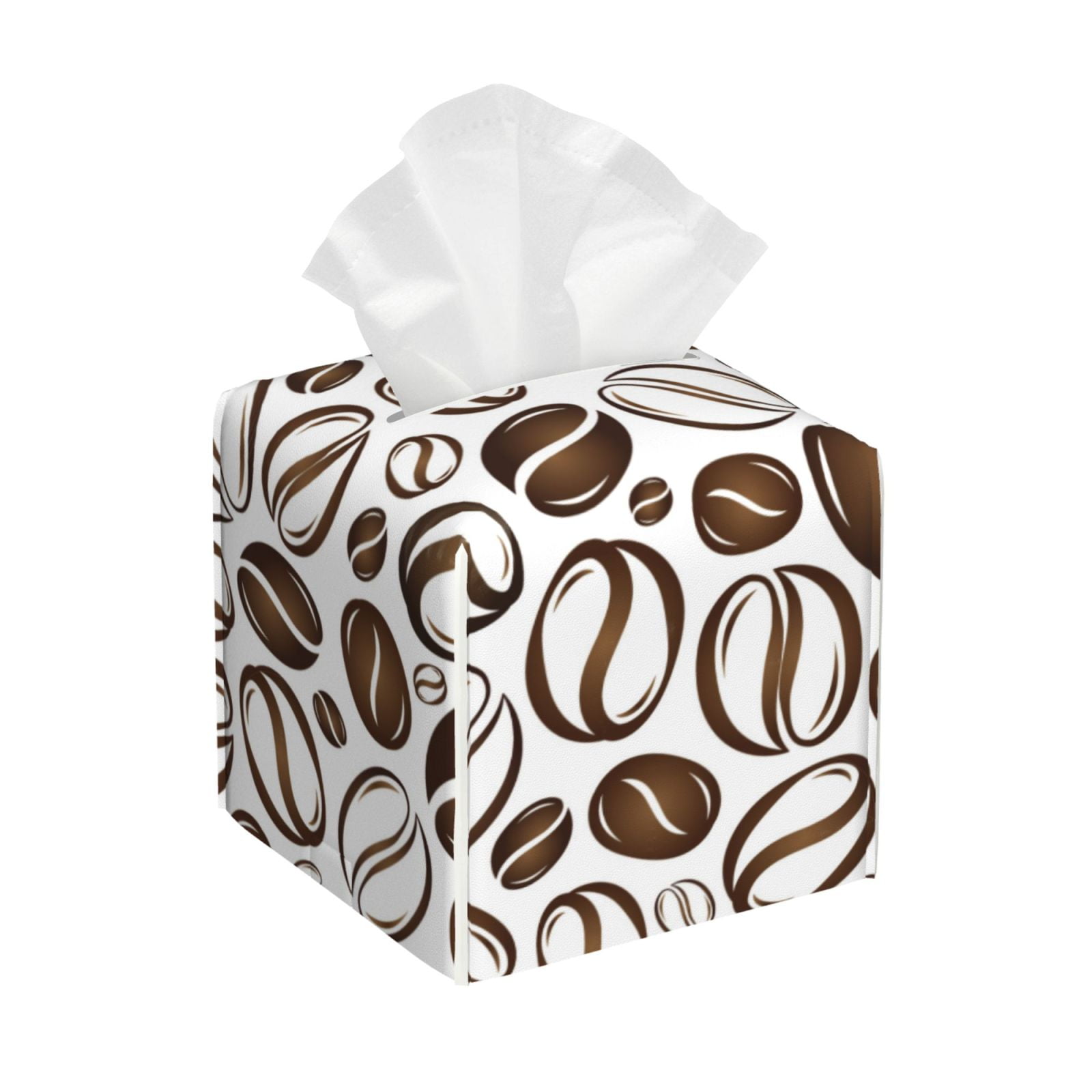 Leather Tissue Box Cover Square - Brown White Coffee Bean Print ...