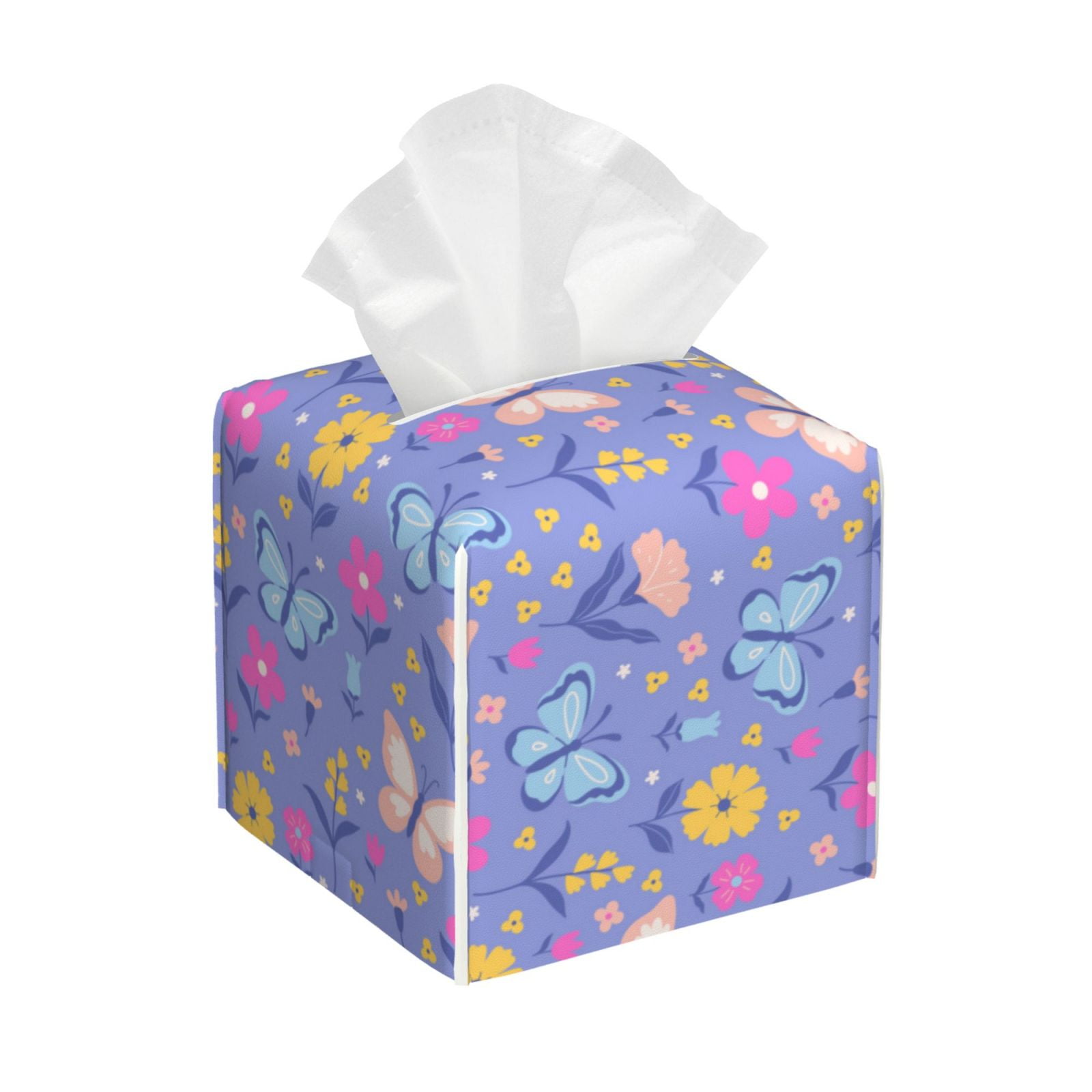 Leather Tissue Box Cover Square - Butterflies And Flowers Waterproof ...